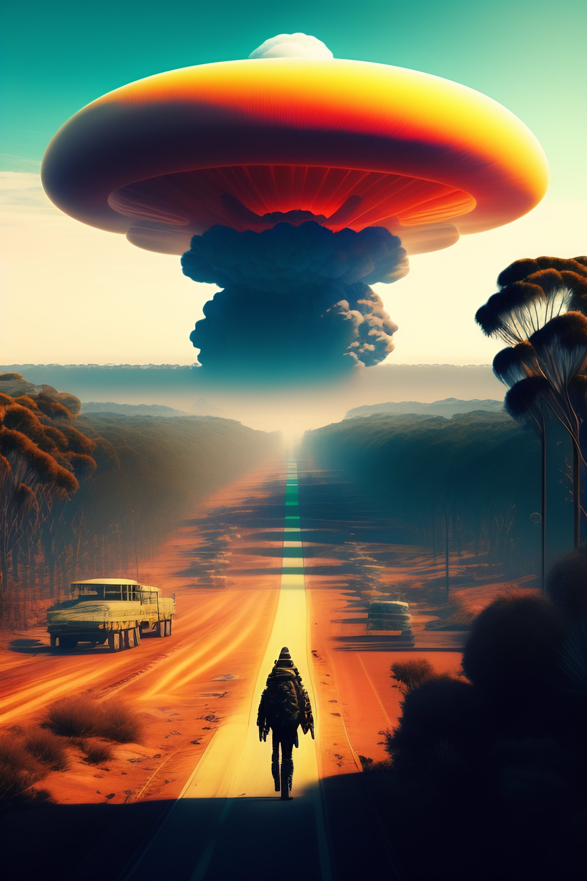 Lexica - Australia, city, post apocalyptic, mushroom cloud, disaster