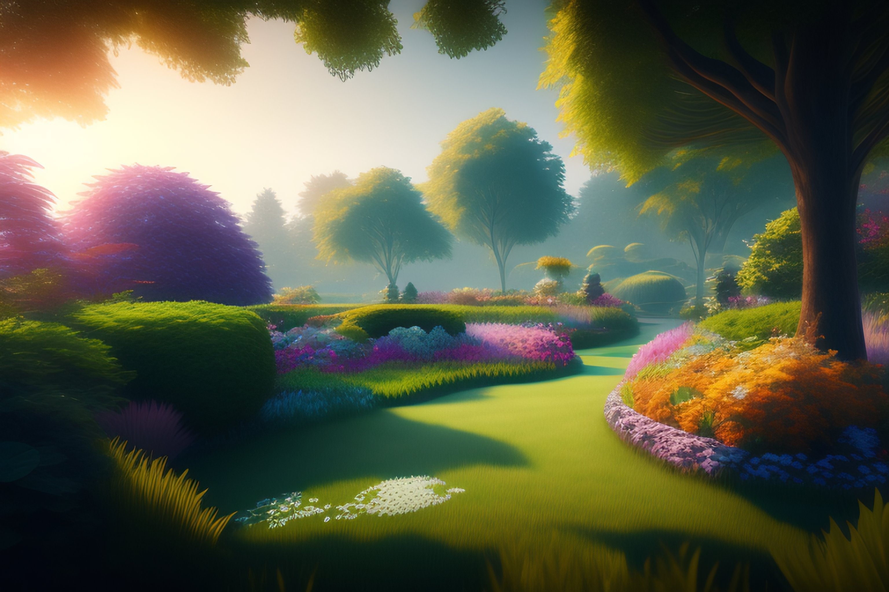 Lexica - Landscape garden with flowers, professional photograph ...