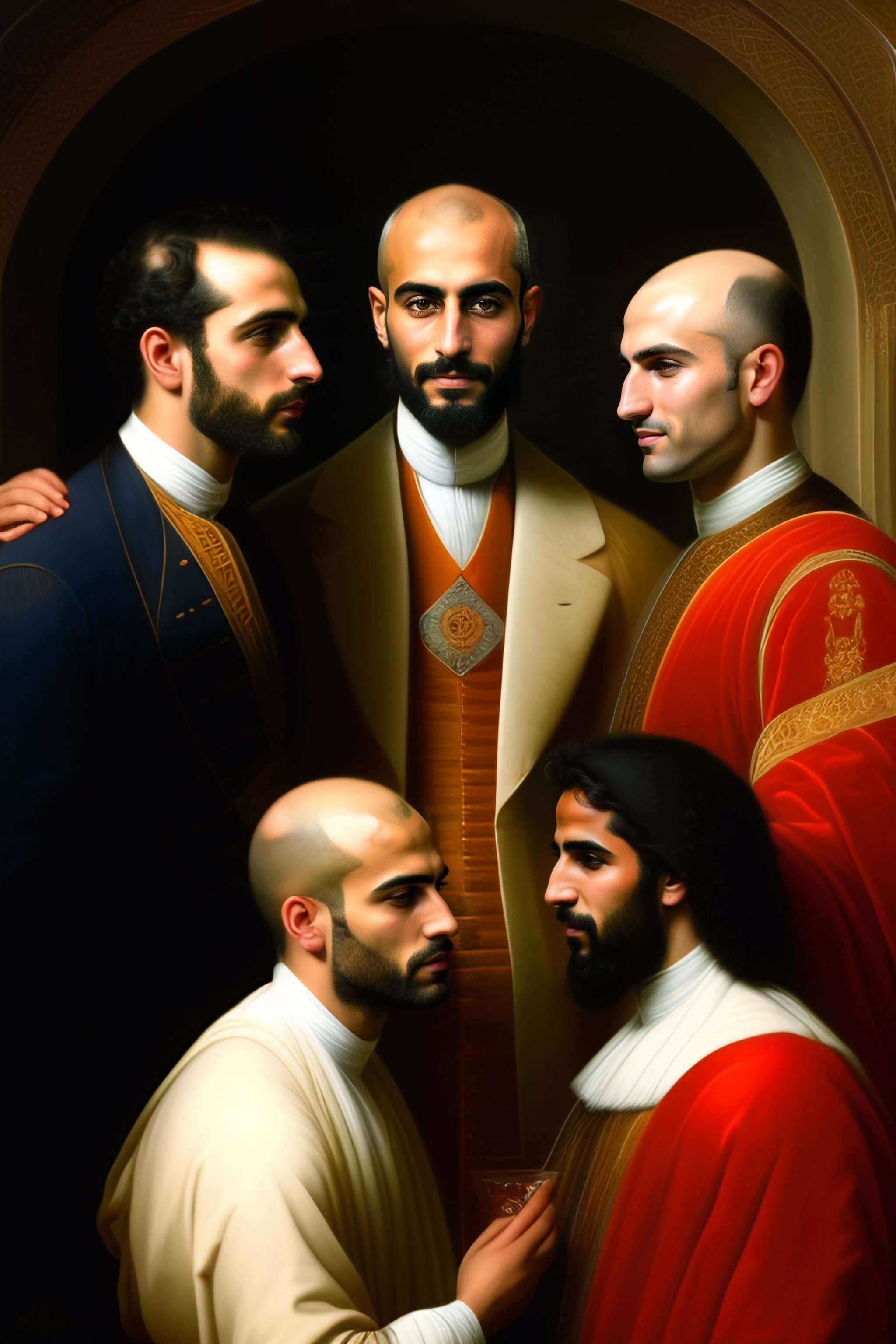 Lexica - One bald iranian young man with four young dutch men