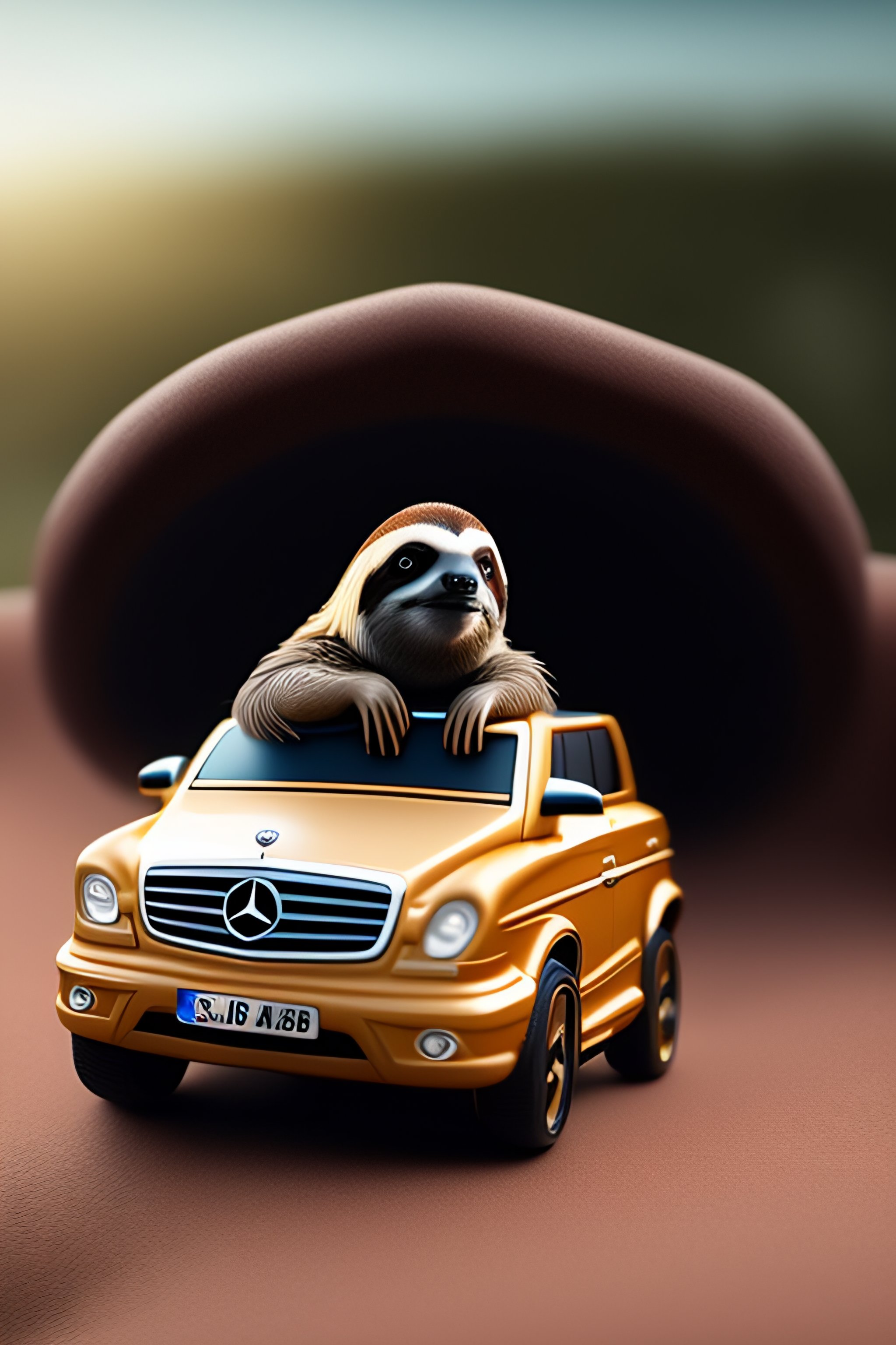 Lexica - A sloth driving a mercedes