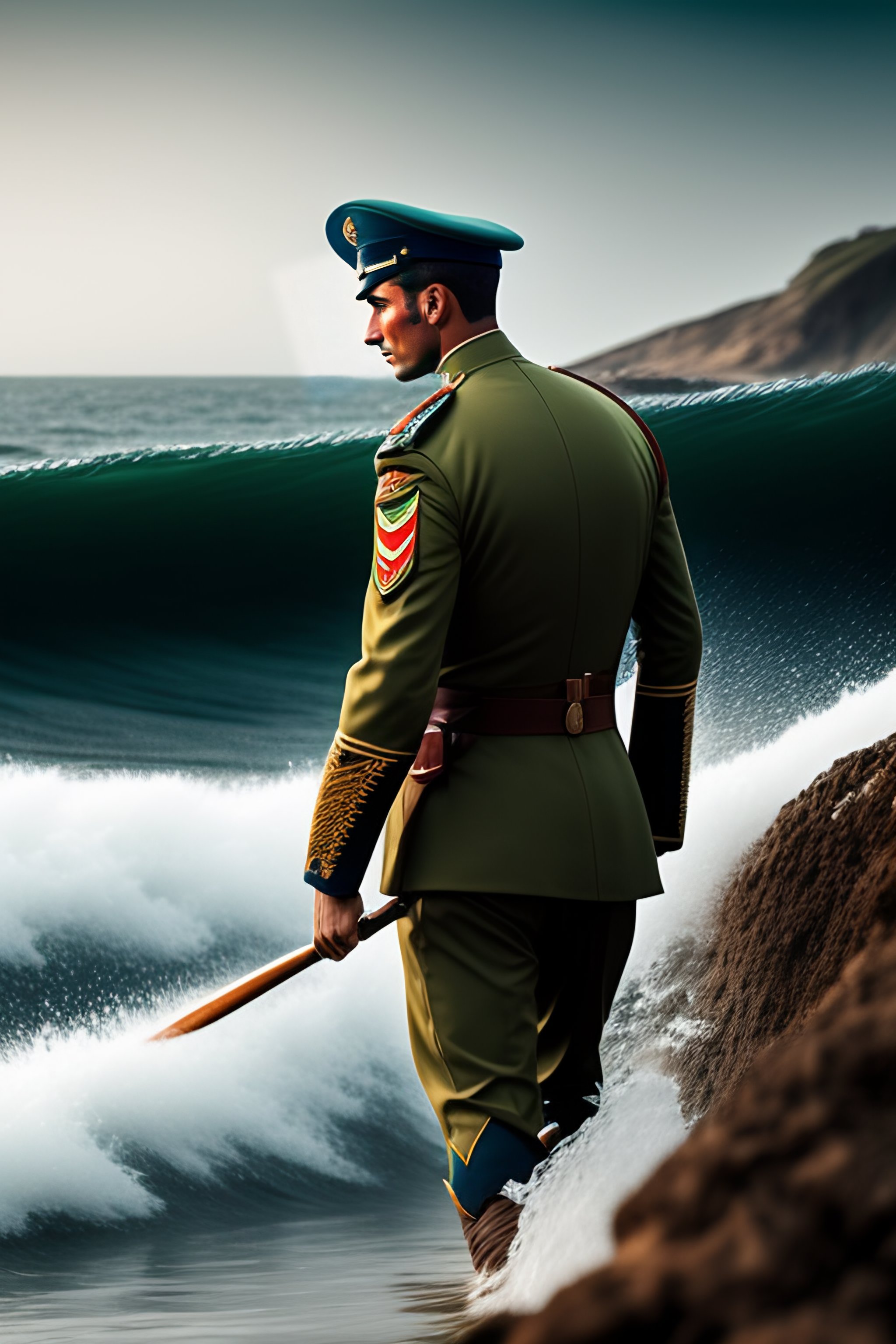 Lexica - Portrait Italian soldier in loose uniform, holding a spade ...