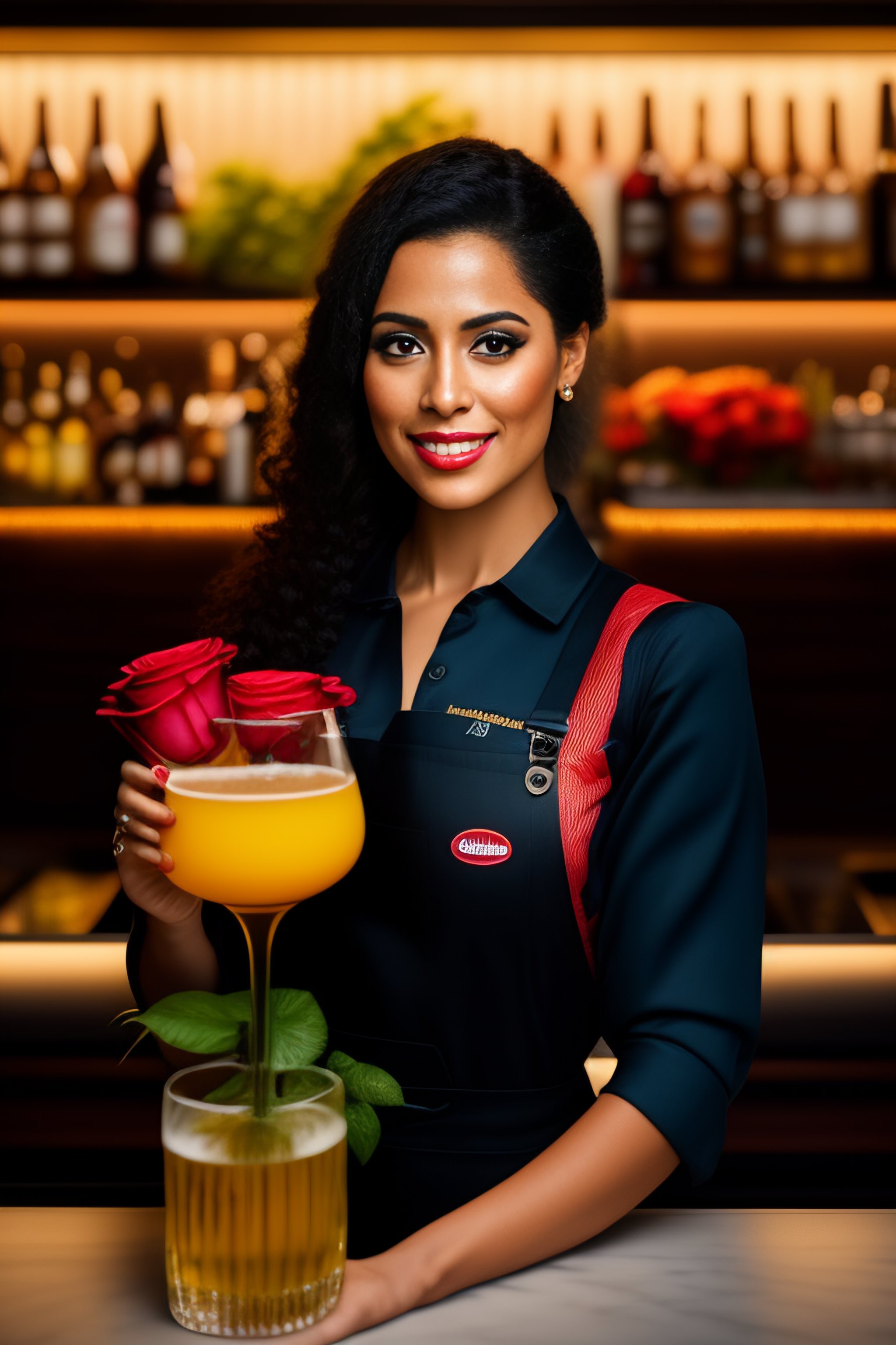 Lexica - Portrait of a young woman waitress wearing black overalls ...