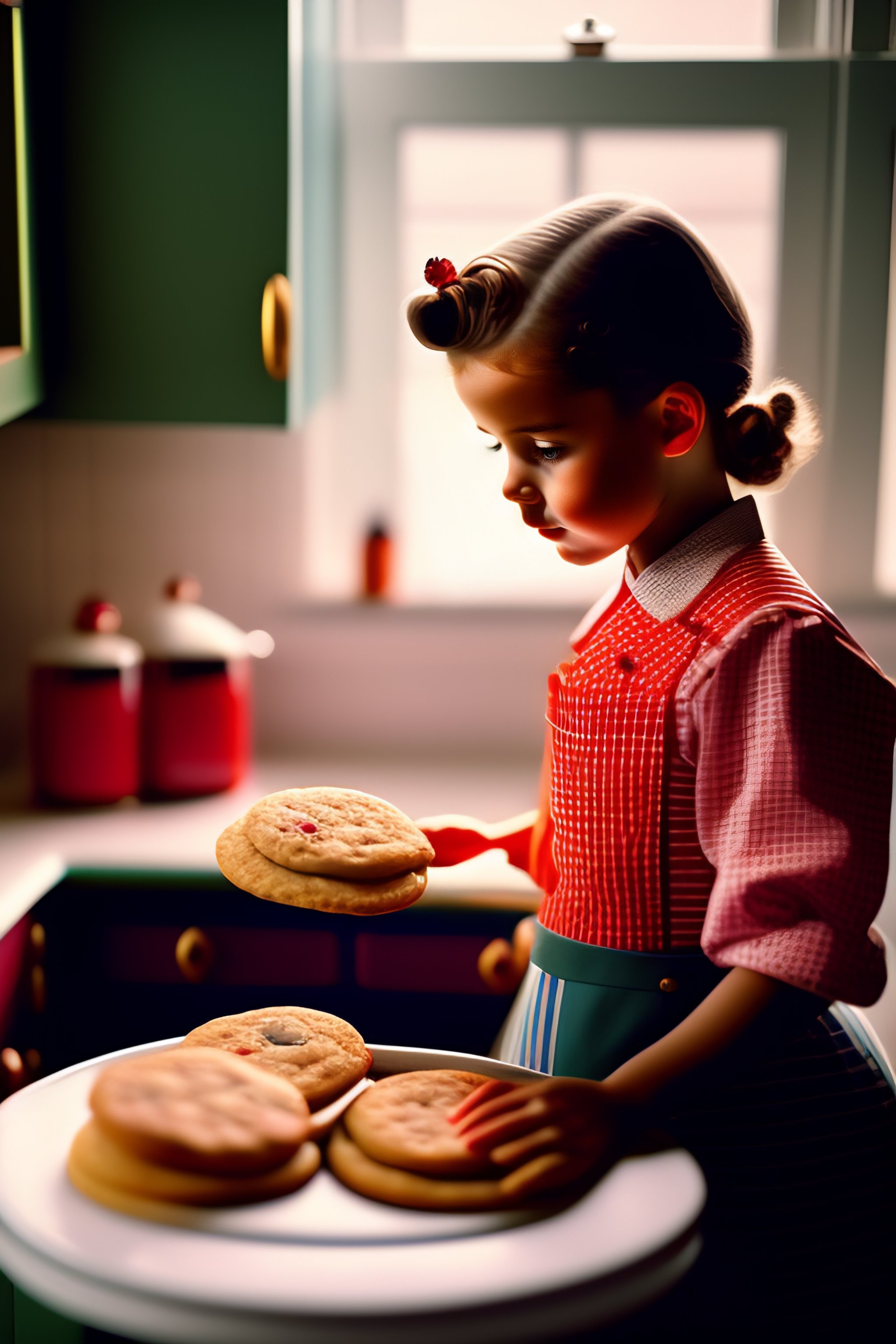 Lexica - Portrait a young beautiful 1950s american cooking cookies with ...