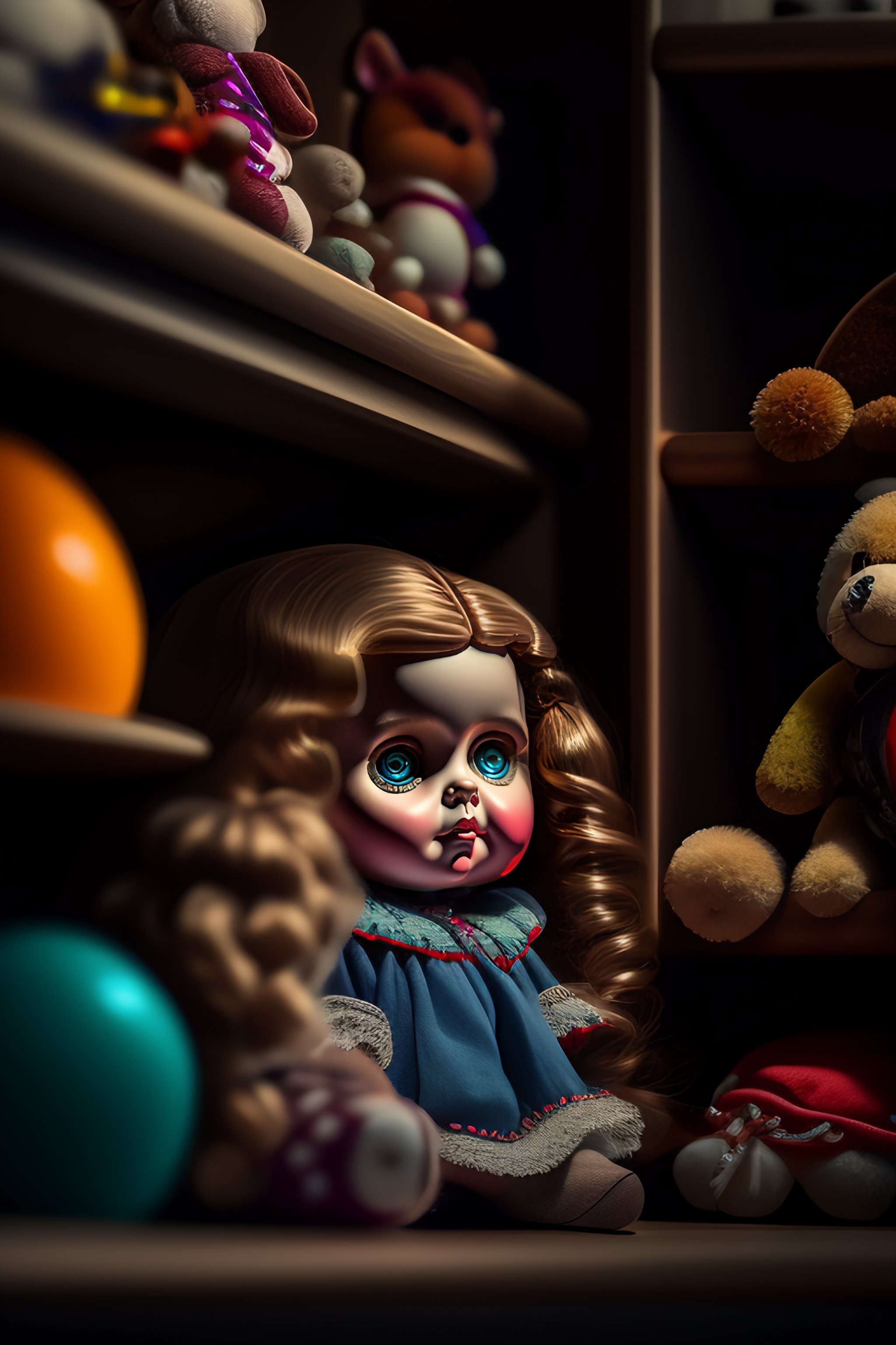 Lexica - A possessed doll with an evil look in her eyes sits among the ...