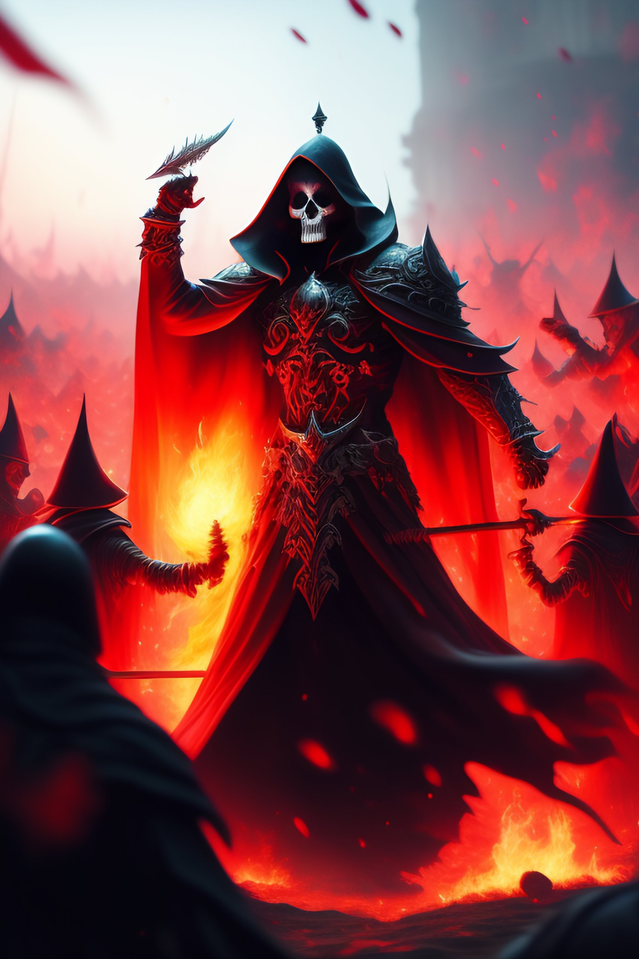 Lexica - Skeletal blood mage, hands in the air, calling down a deluge ...