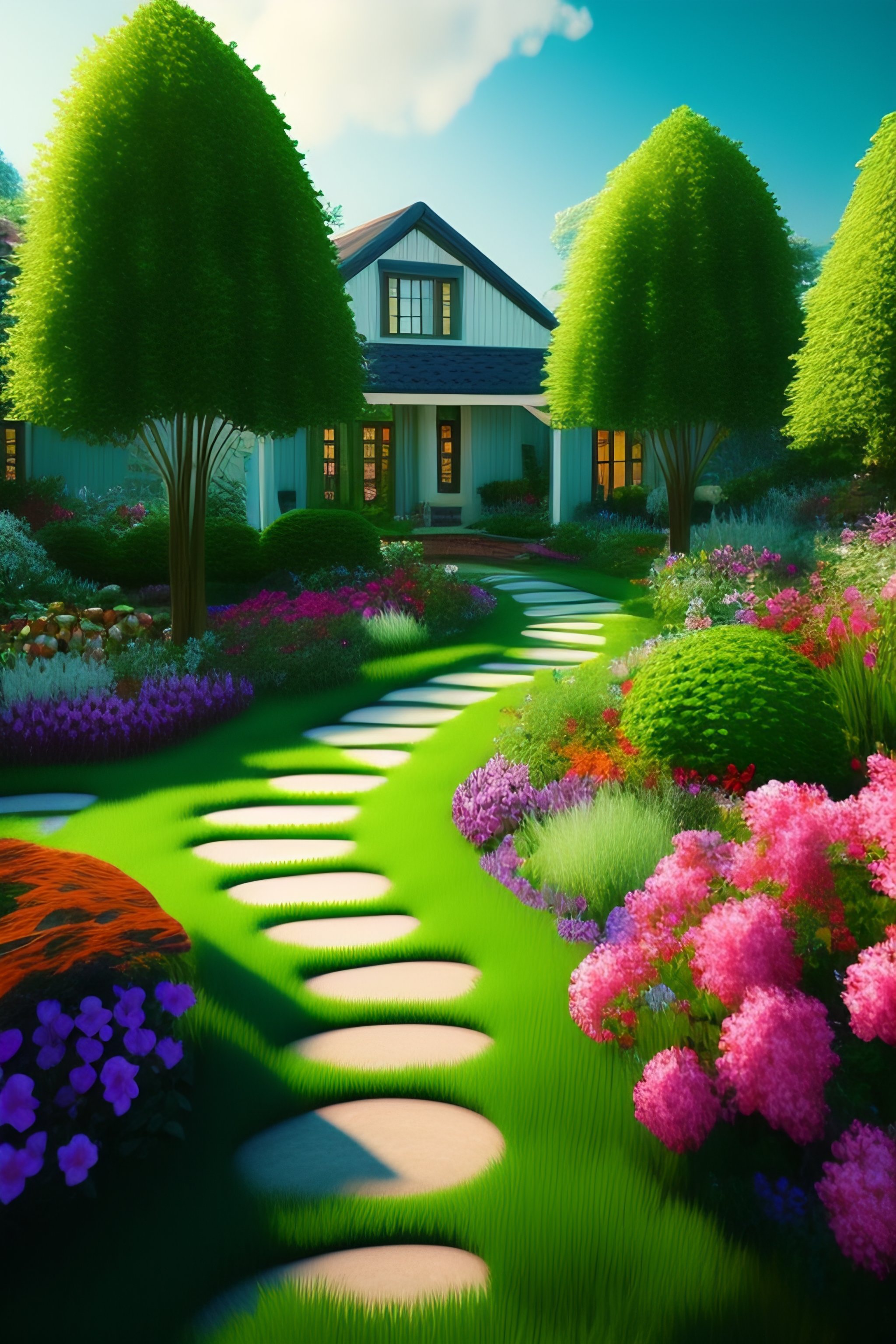 Lexica - Spacious garden with rare flowers, front garden with trees ...