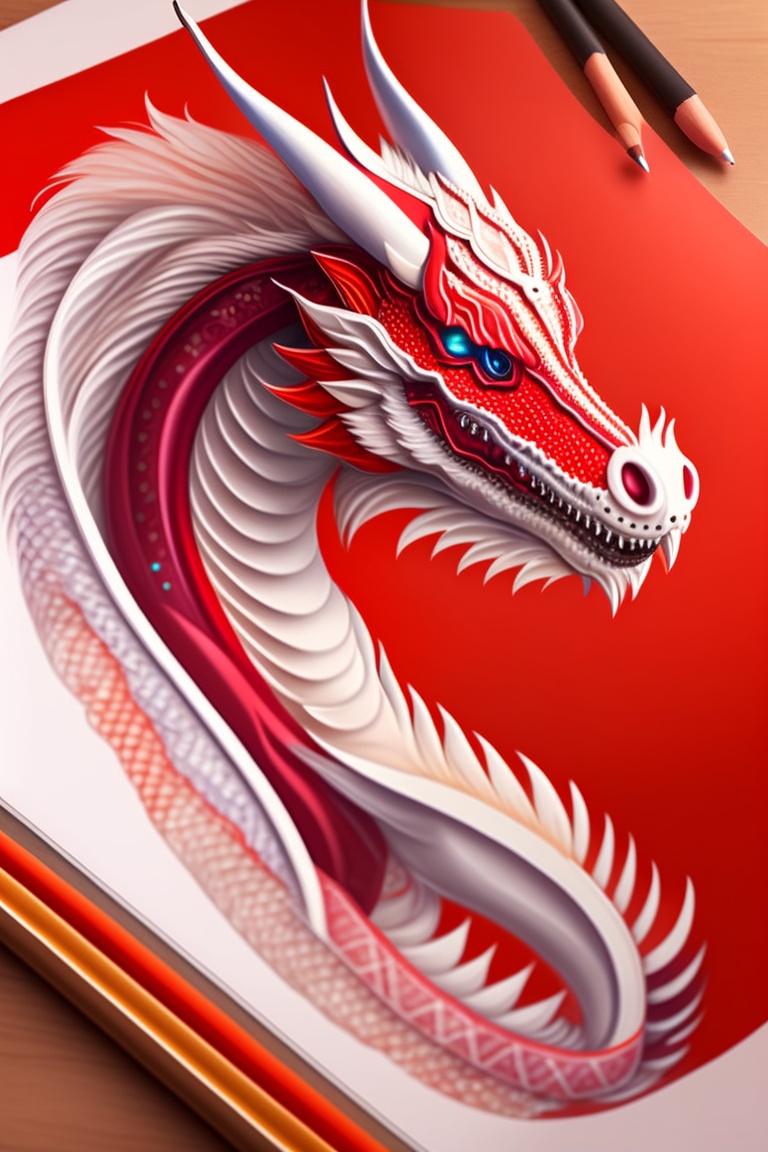 Lexica - "Draw a red and white dragon using bold colors and clear ...