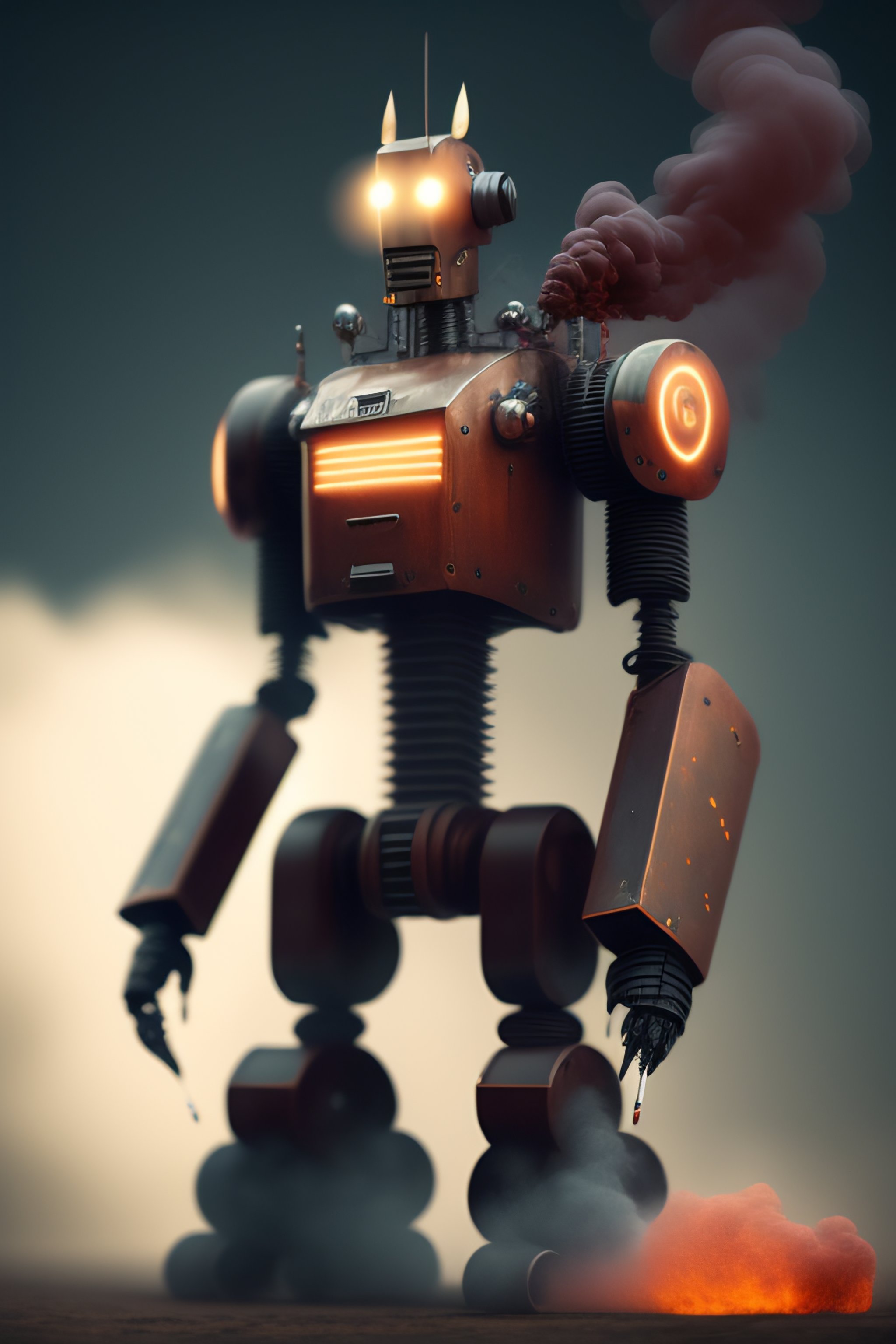 Lexica - Happy agressive tall robot lots of smoke and realistic detail