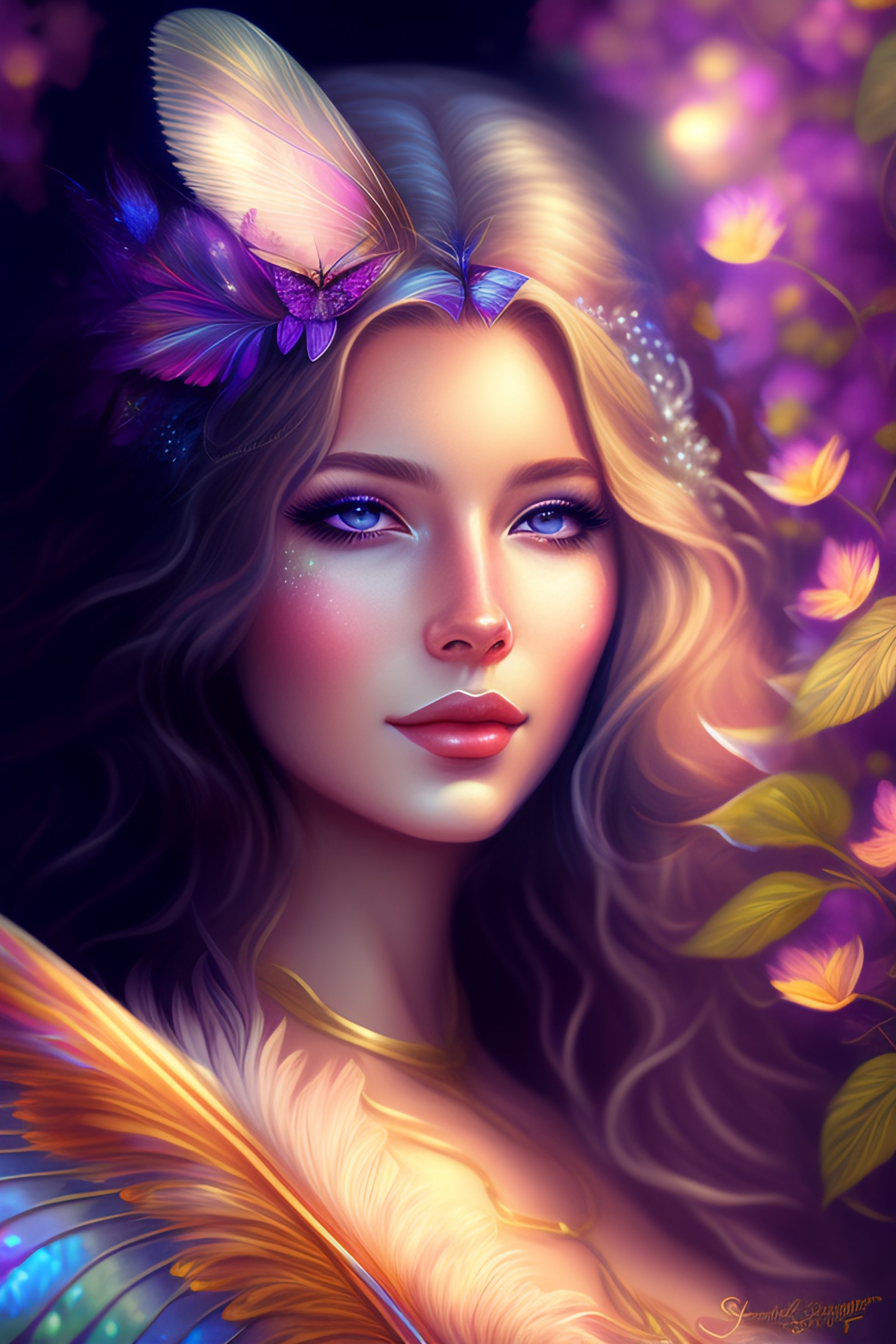 Lexica - Wonderdream faeries lady feather wing digital art painting ...