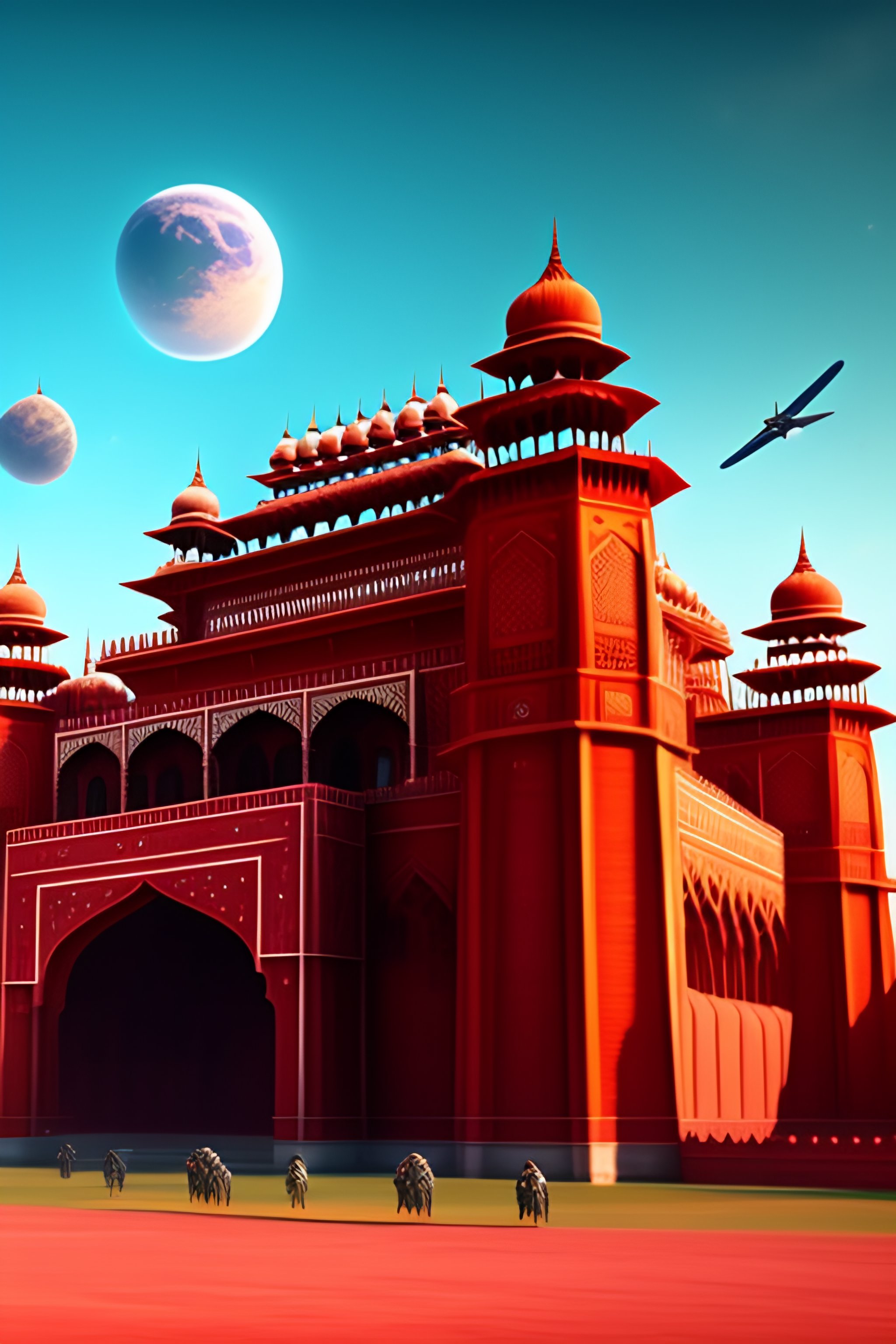 Lexica - A futuristic, fantasy inspired Red Fort in Old Delhi, wide ...