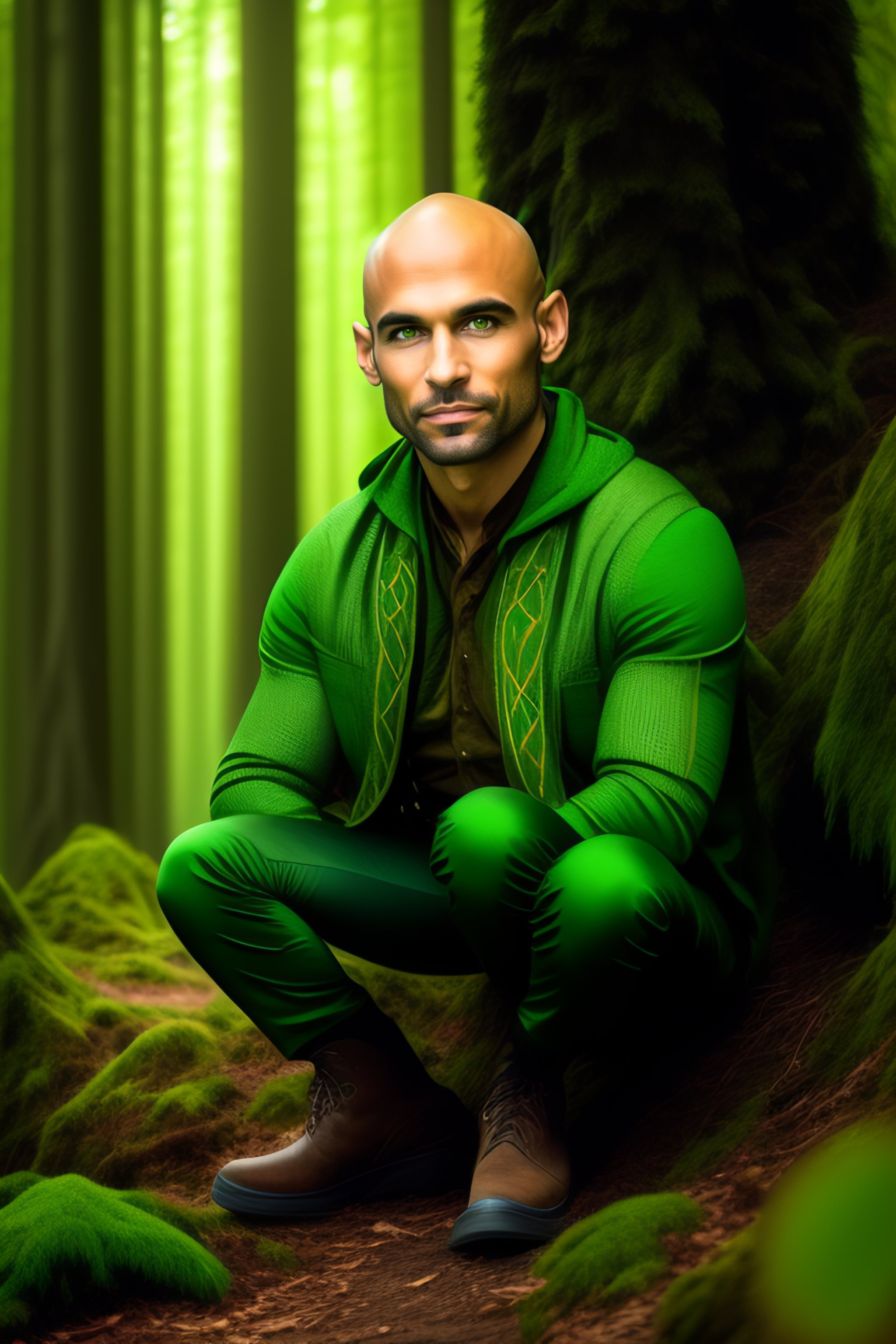 Lexica - Portrait of a small male green-skinned goblin druid with a ...