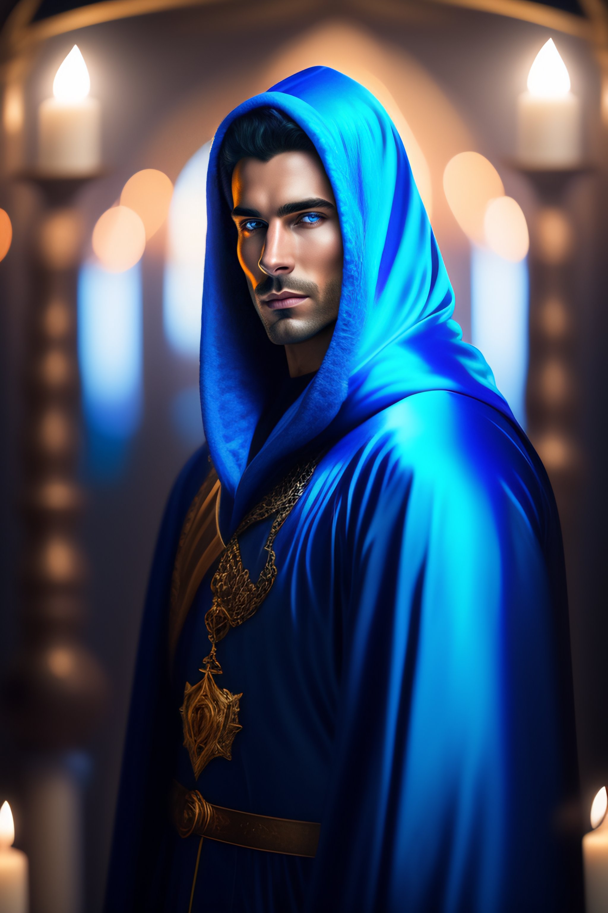 Lexica - 32 age old beardless male wizard with blue robe and hoodie ...