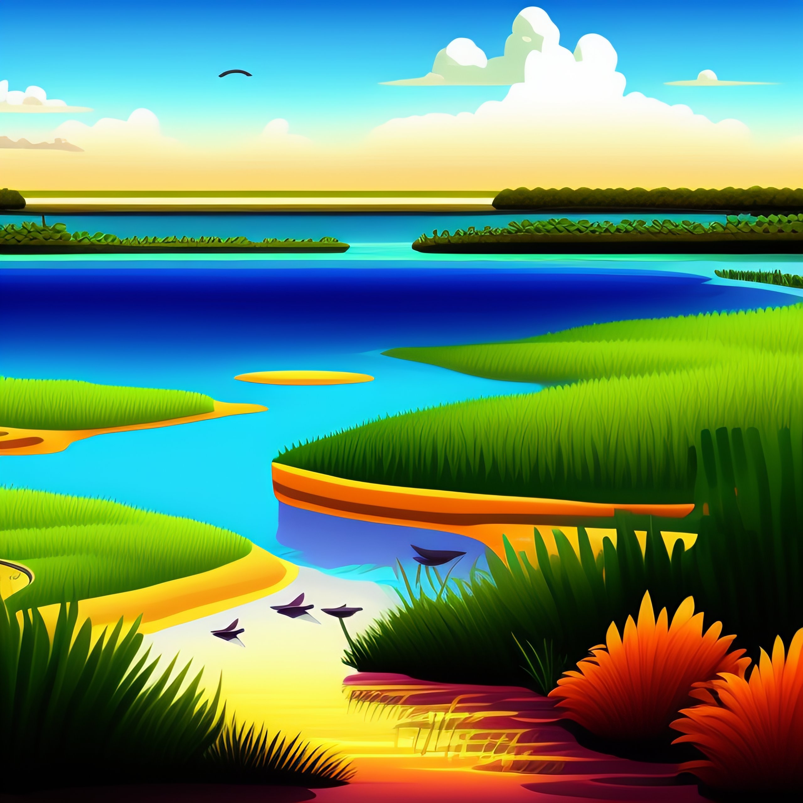 Lexica - Everglades national park background, cartoon illustration style