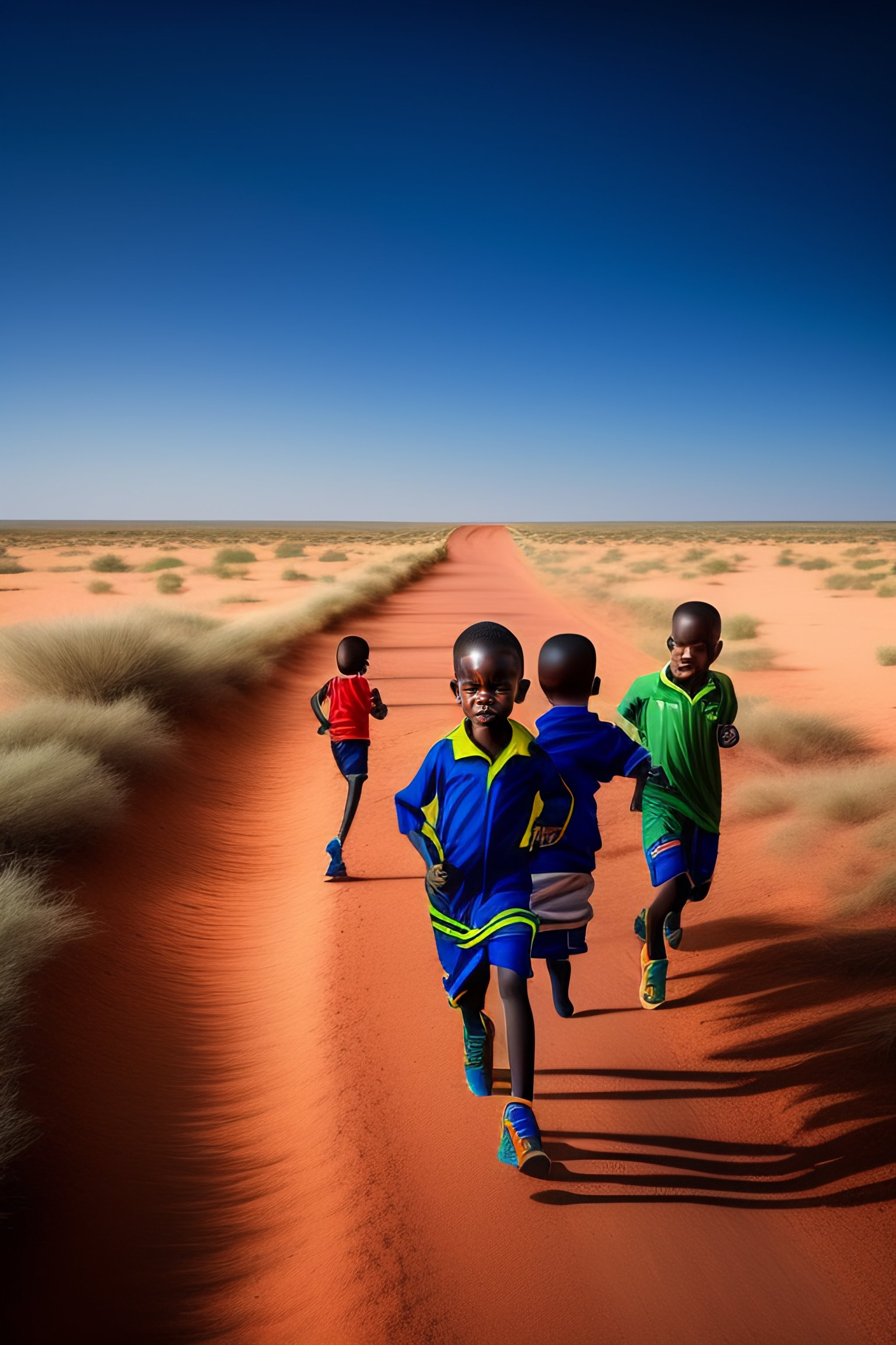 Lexica - African kids running with a tyre