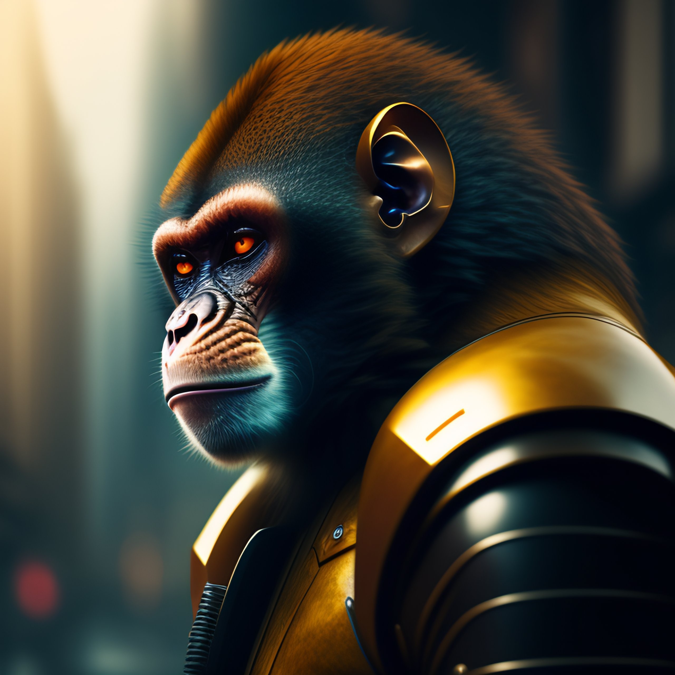 Lexica - Monkey cyberpunk cyborg, side portrait, realistic animal, half ...