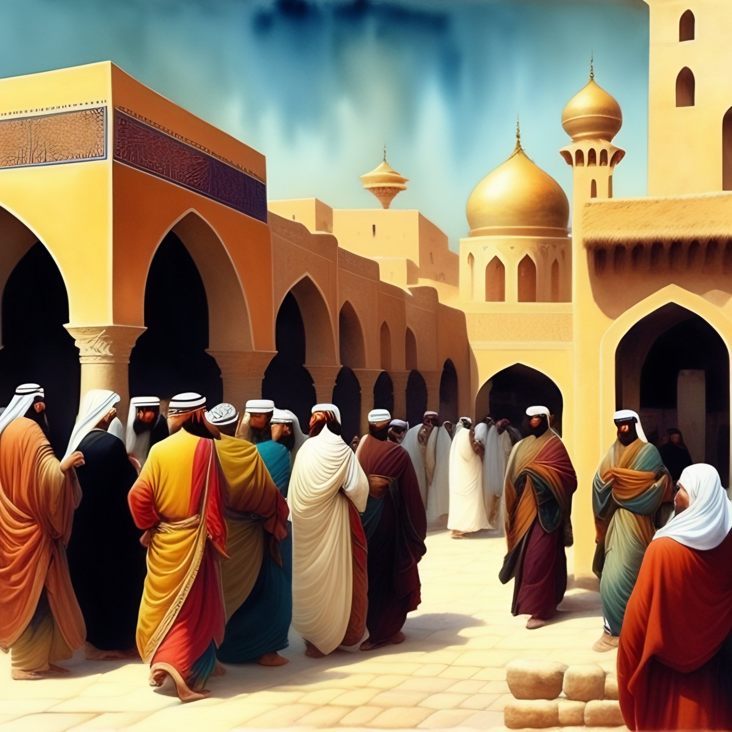 Lexica - A watercolor painting of an 8th century group of eight Arab ...