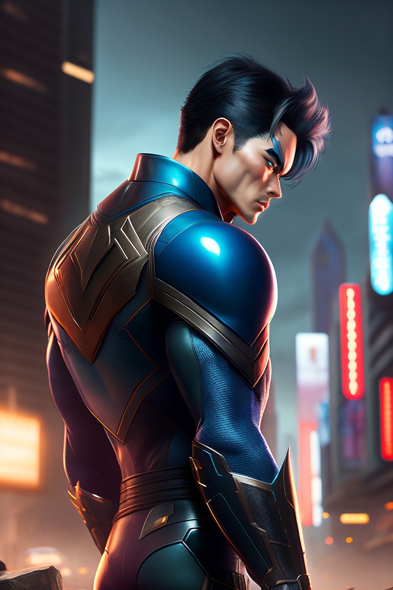 Lexica - Nightwing , ultra realistic, destroyed city background, asian ...