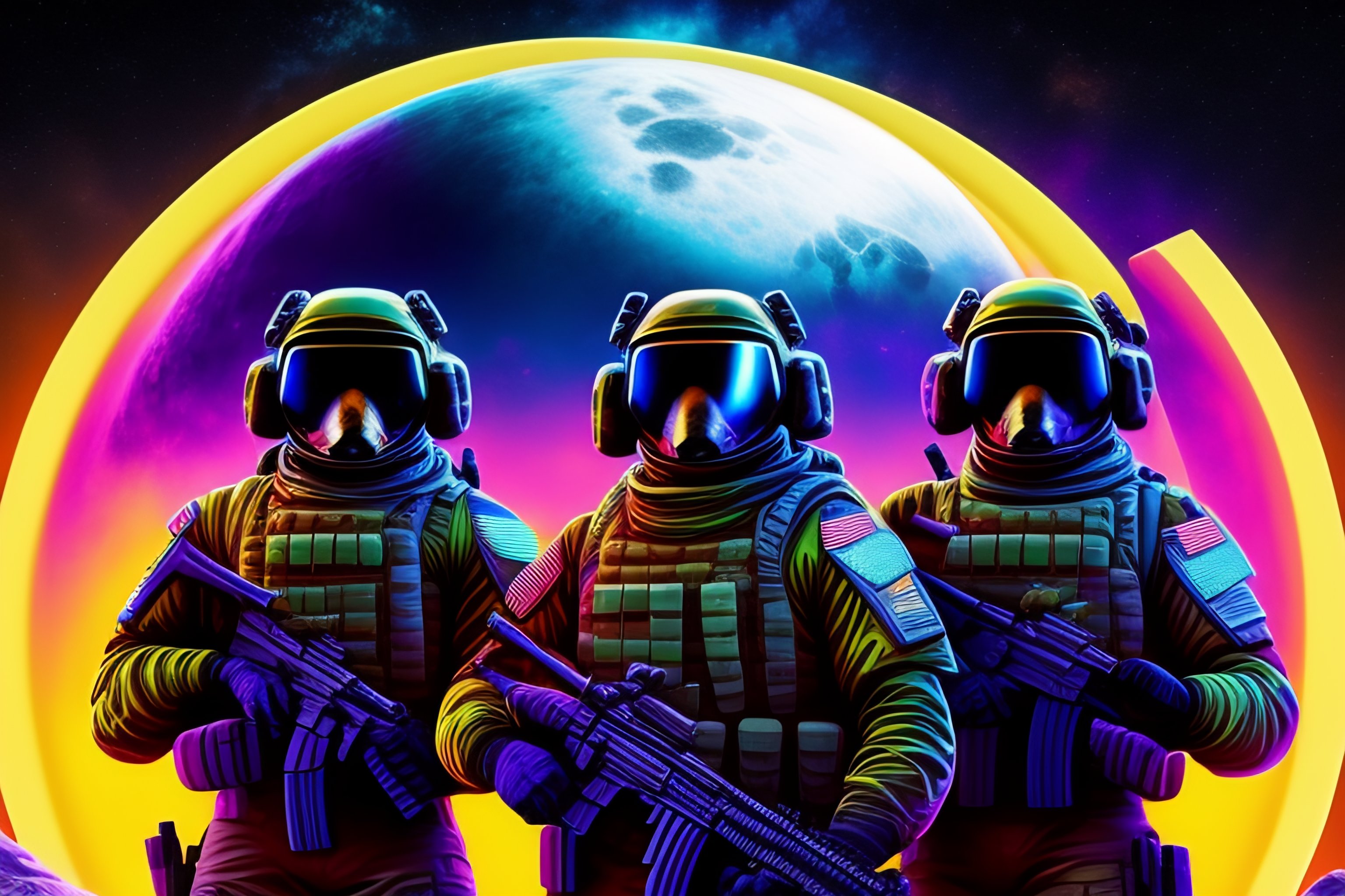 Lexica - Five neon rabbits from the special forces squad, dressed in ...