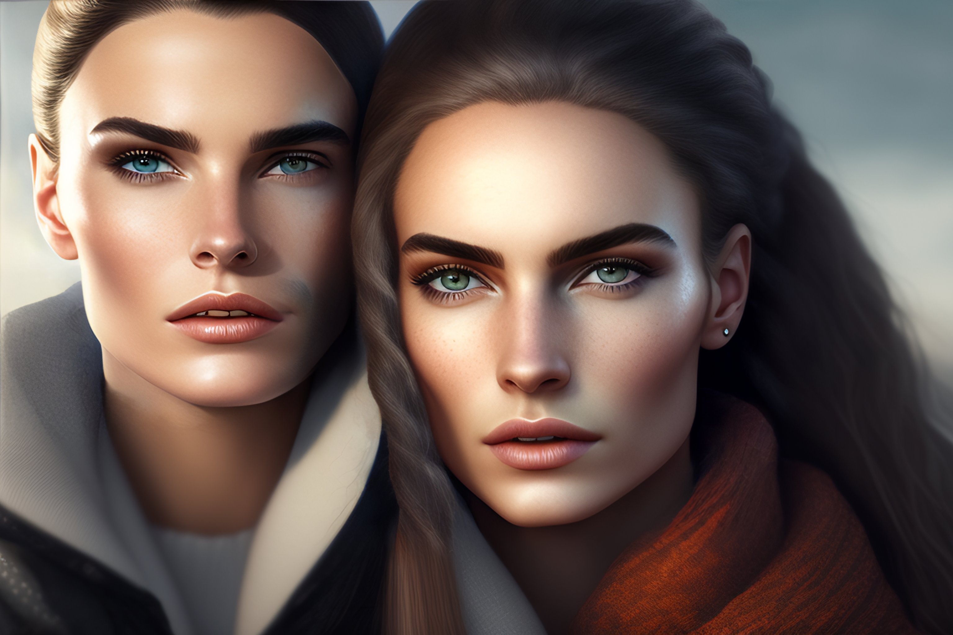 Lexica - Face pale and swarthy, large gray eyes under round eyebrows ...