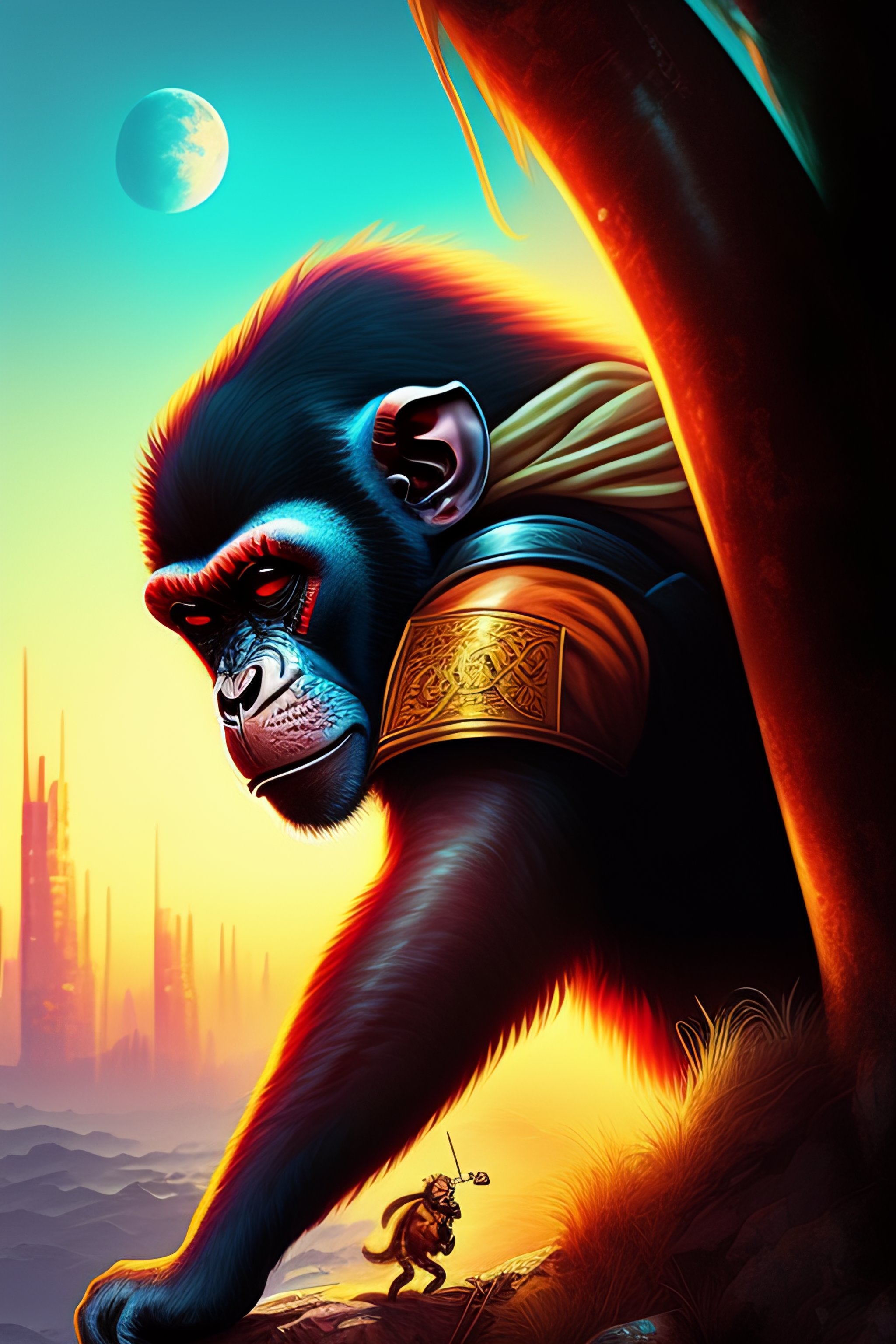 Lexica - Monkey surfing in a post apocalyptic world, comic book style ...