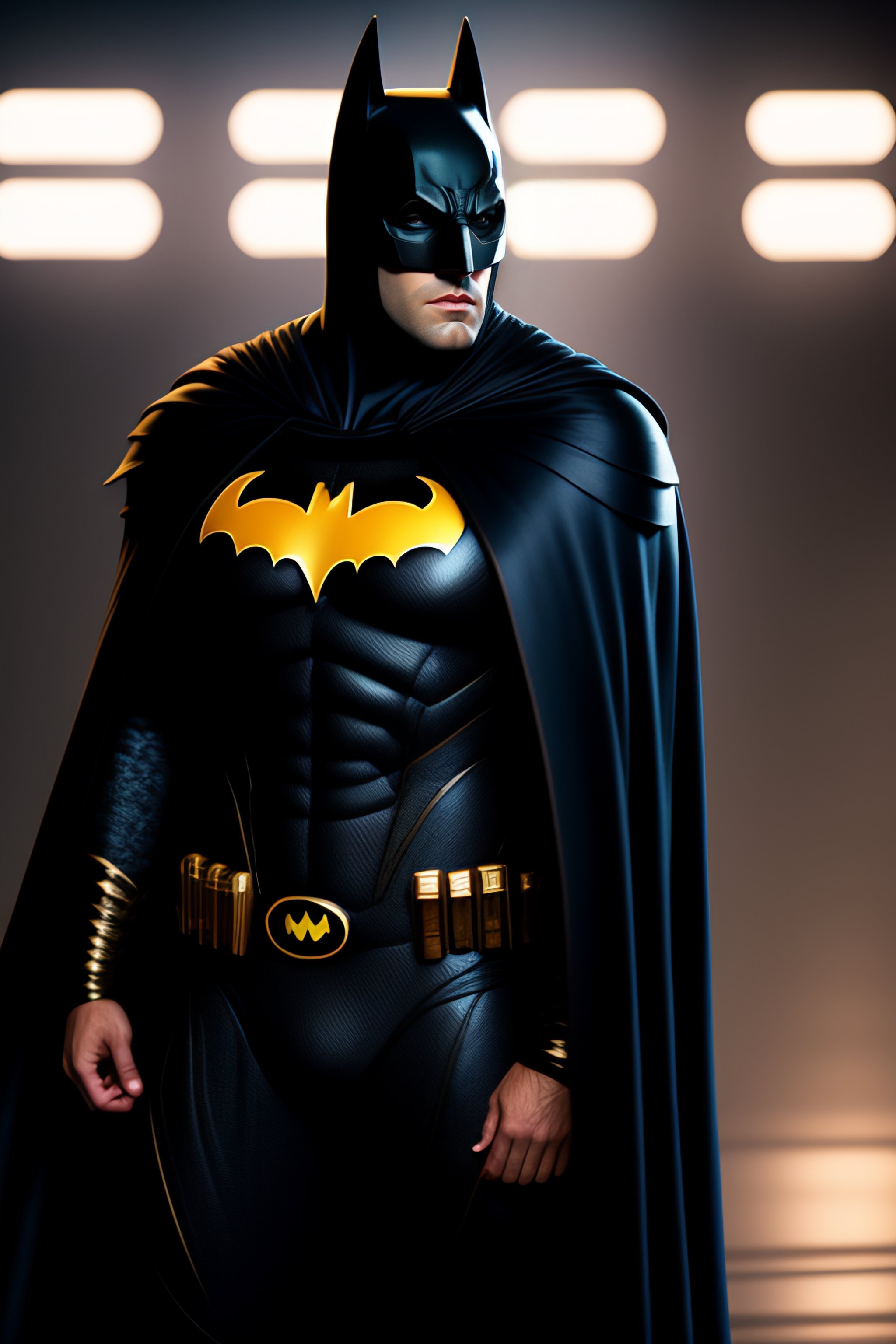 Lexica - Ben Affleck's Batman poses with cape in style of black robotic ...