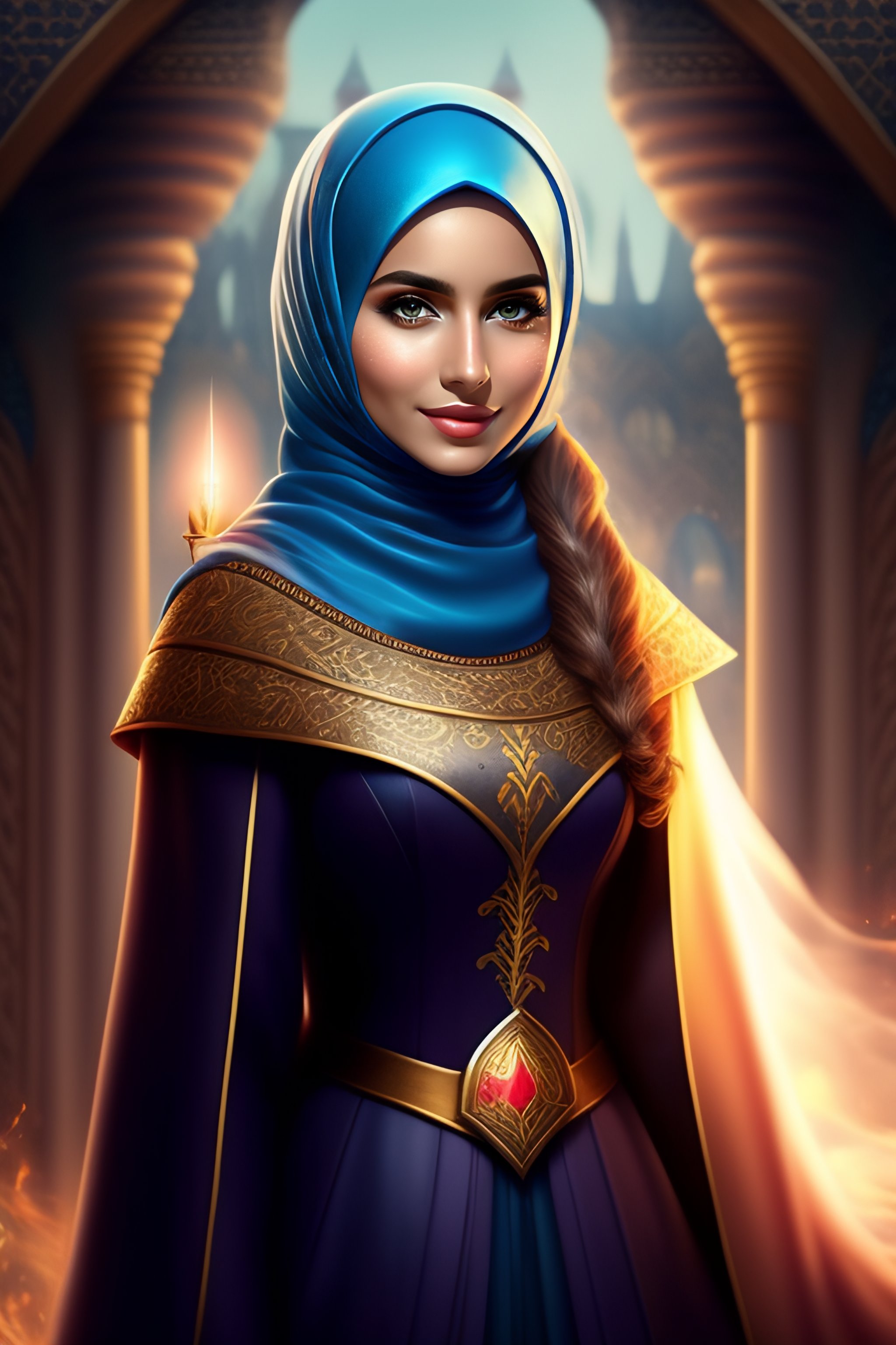 Lexica - Cute hijab girl in medieval mage clothing