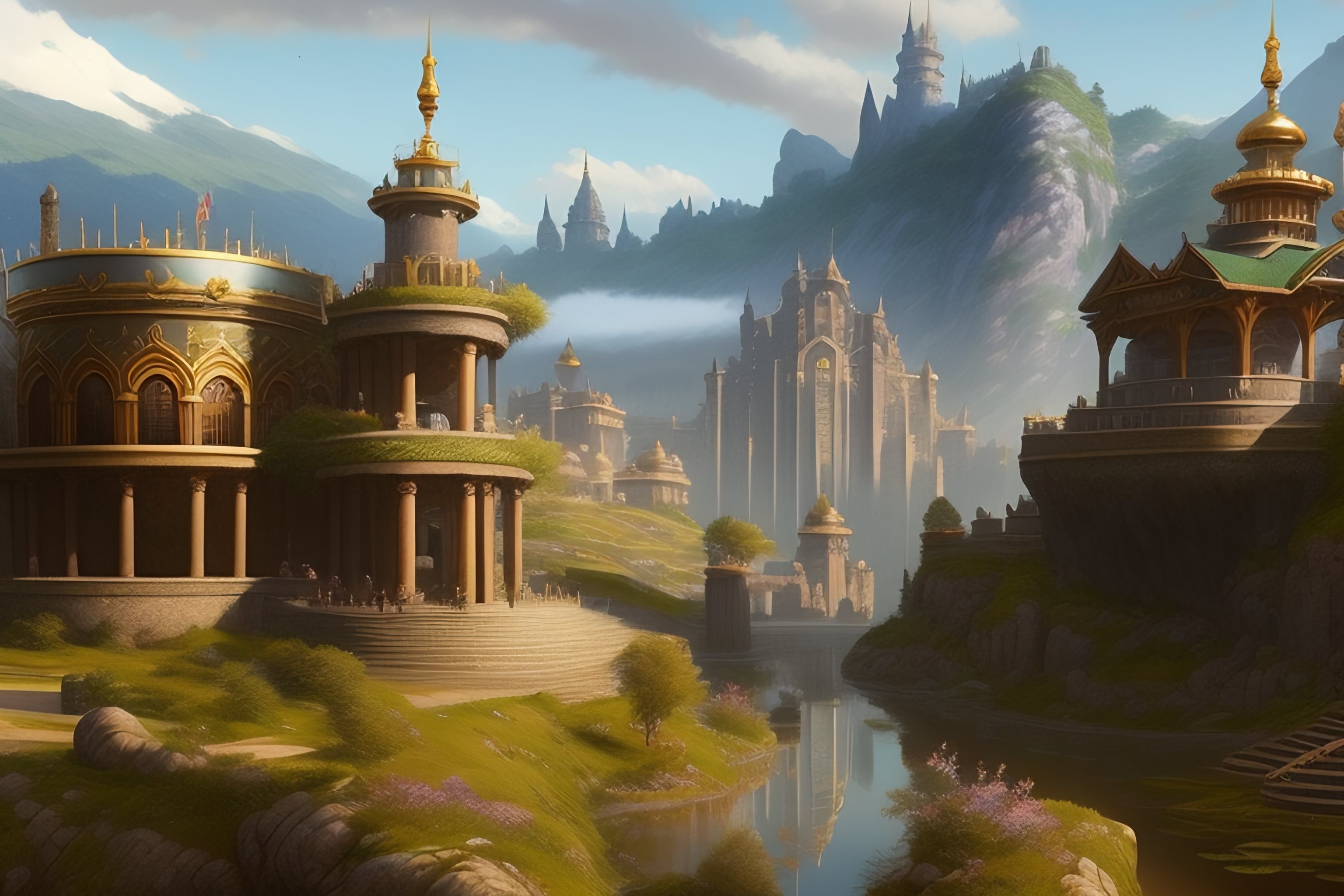 Lexica - Epic view, wide angle, elegant fantasy capital city on ...