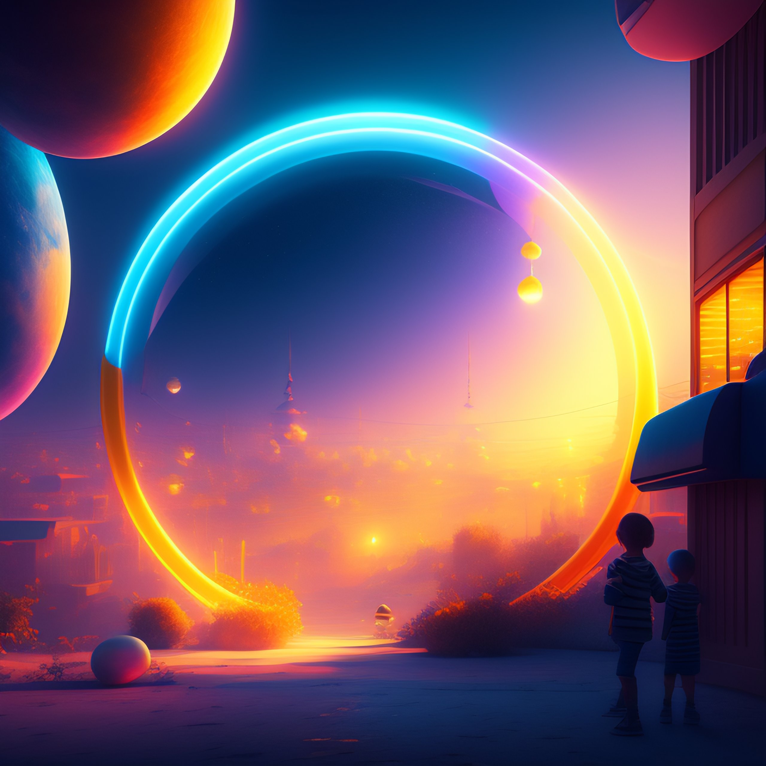 Lexica - A matte painting of children playing with orbs of light in a ...