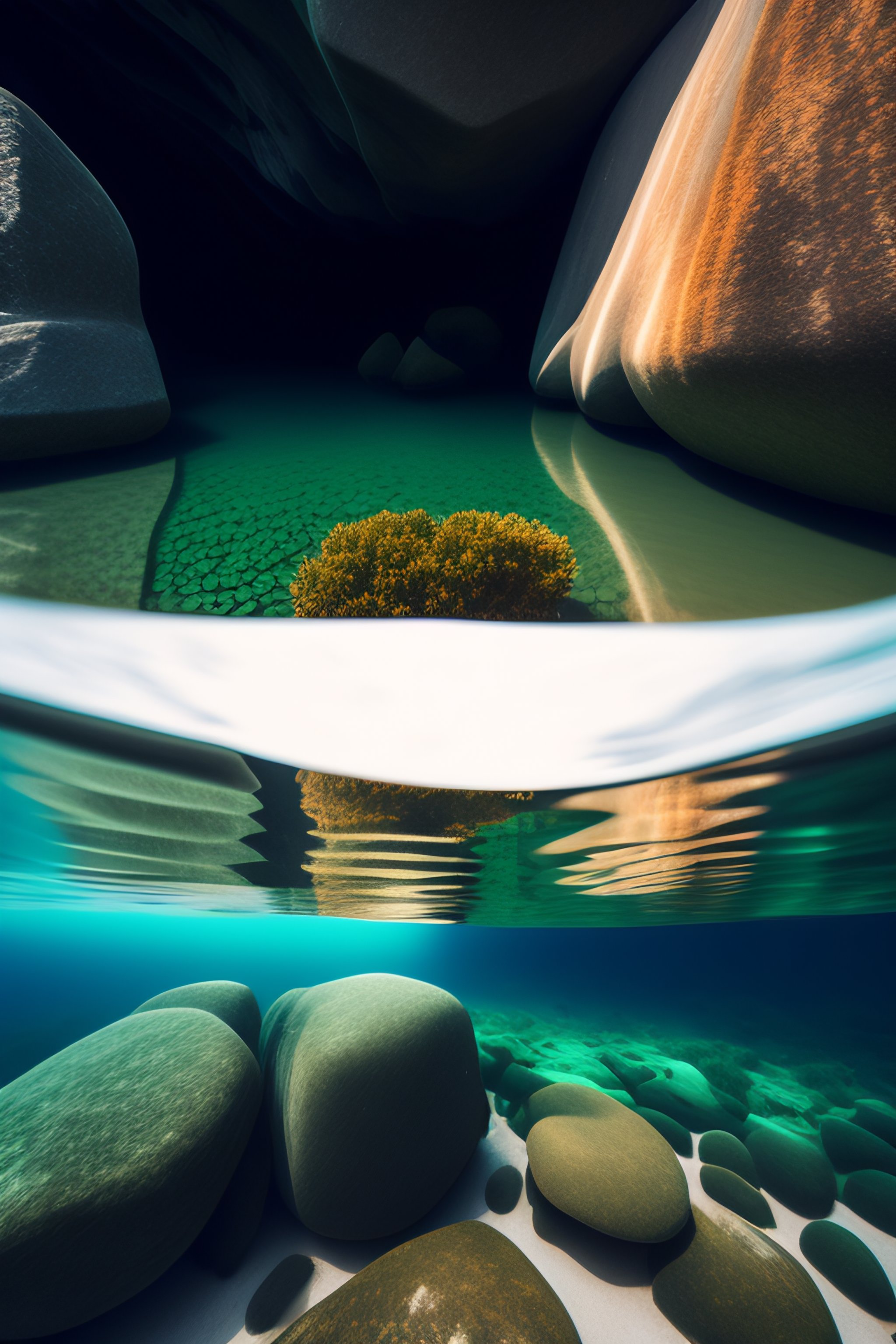 Lexica - Wall underwater long stretch of huge boulders , story telling ...