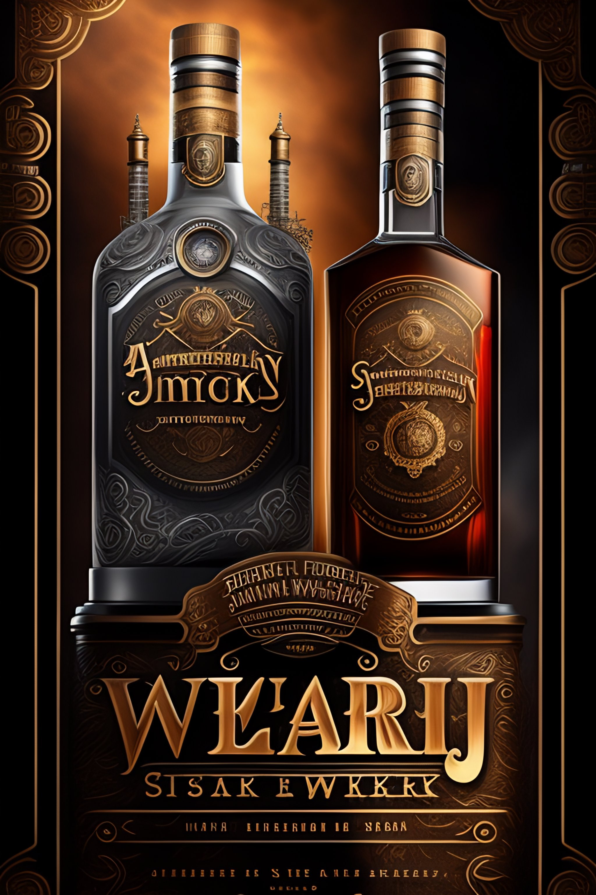 Lexica - American steampunk-style silver gears bourbon whiskey label design
