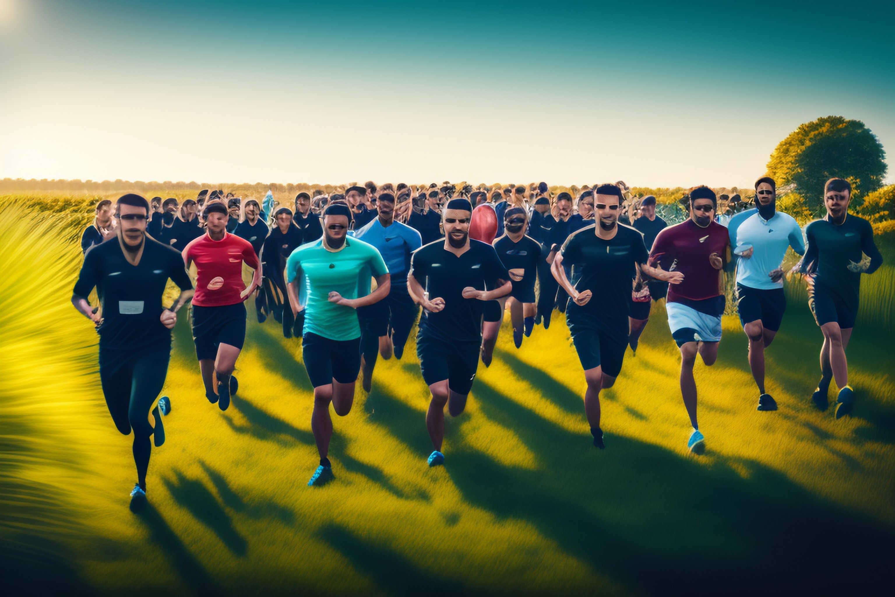 Lexica - Background full of people chasing, front view, grass ground ...