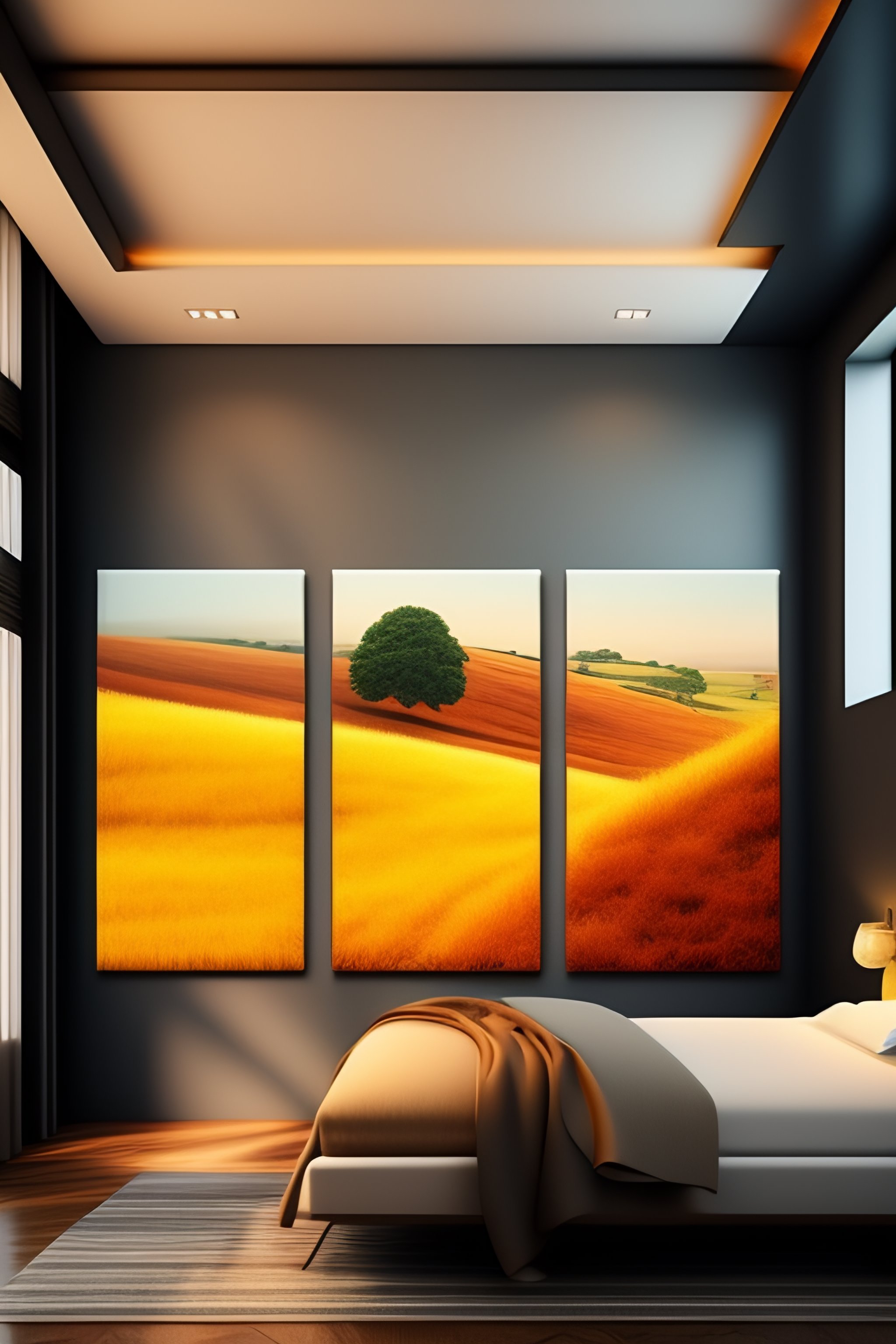 Lexica - 3 seperate canvas on wall in family house in 2000s archtechture