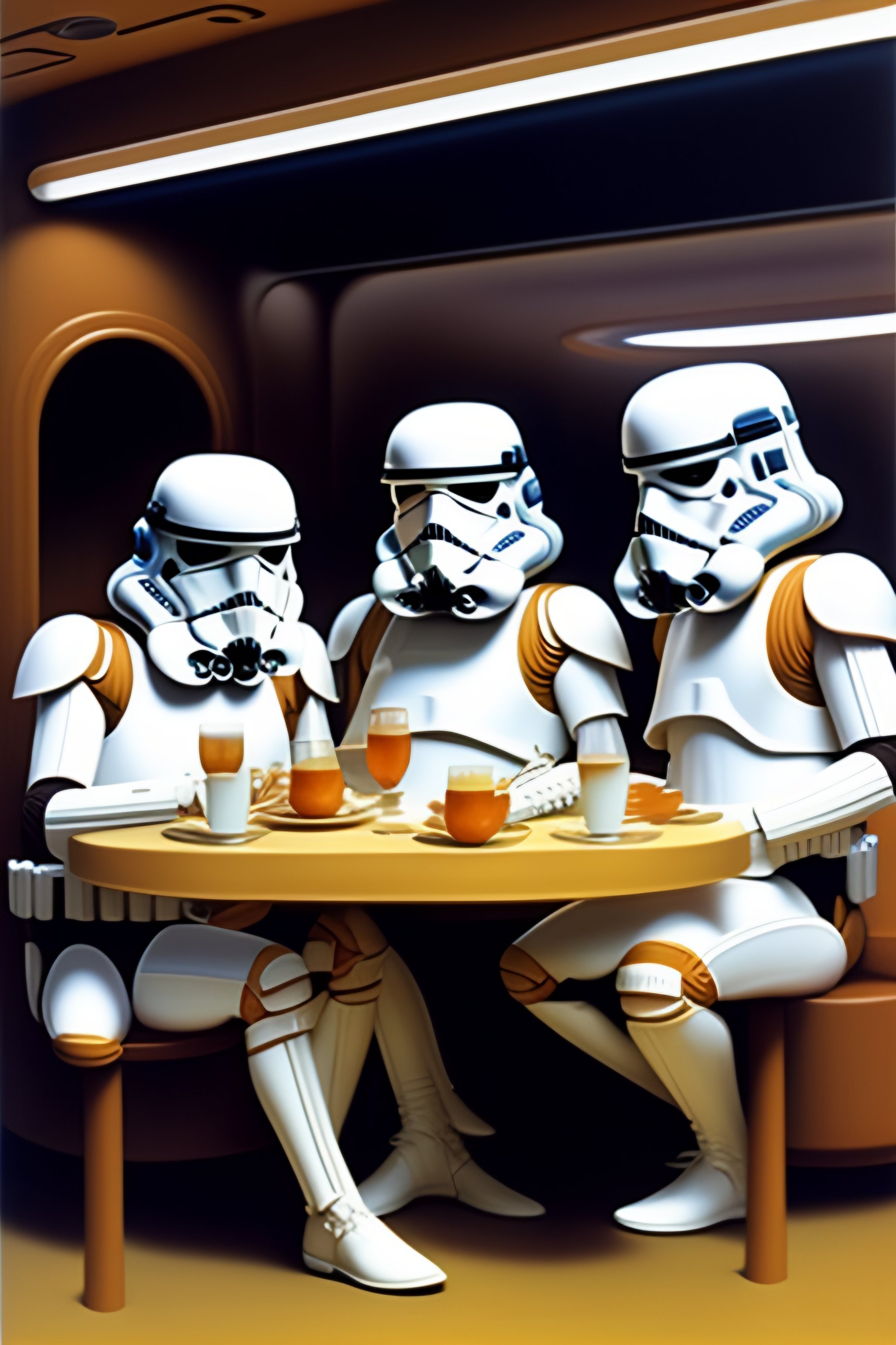 Lexica - "crowded stormtrooper break room" by syd mead, cold color ...