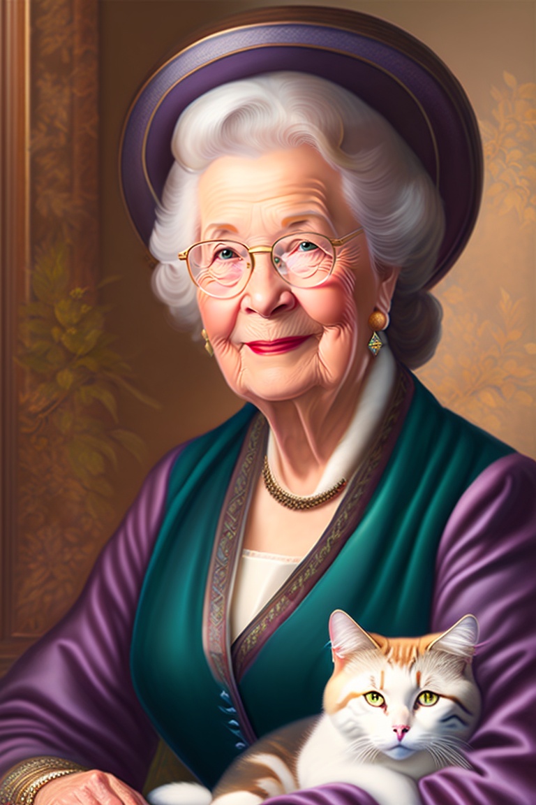 Lexica - A portrait of Alana's grandmother with a cat, suggesting her ...