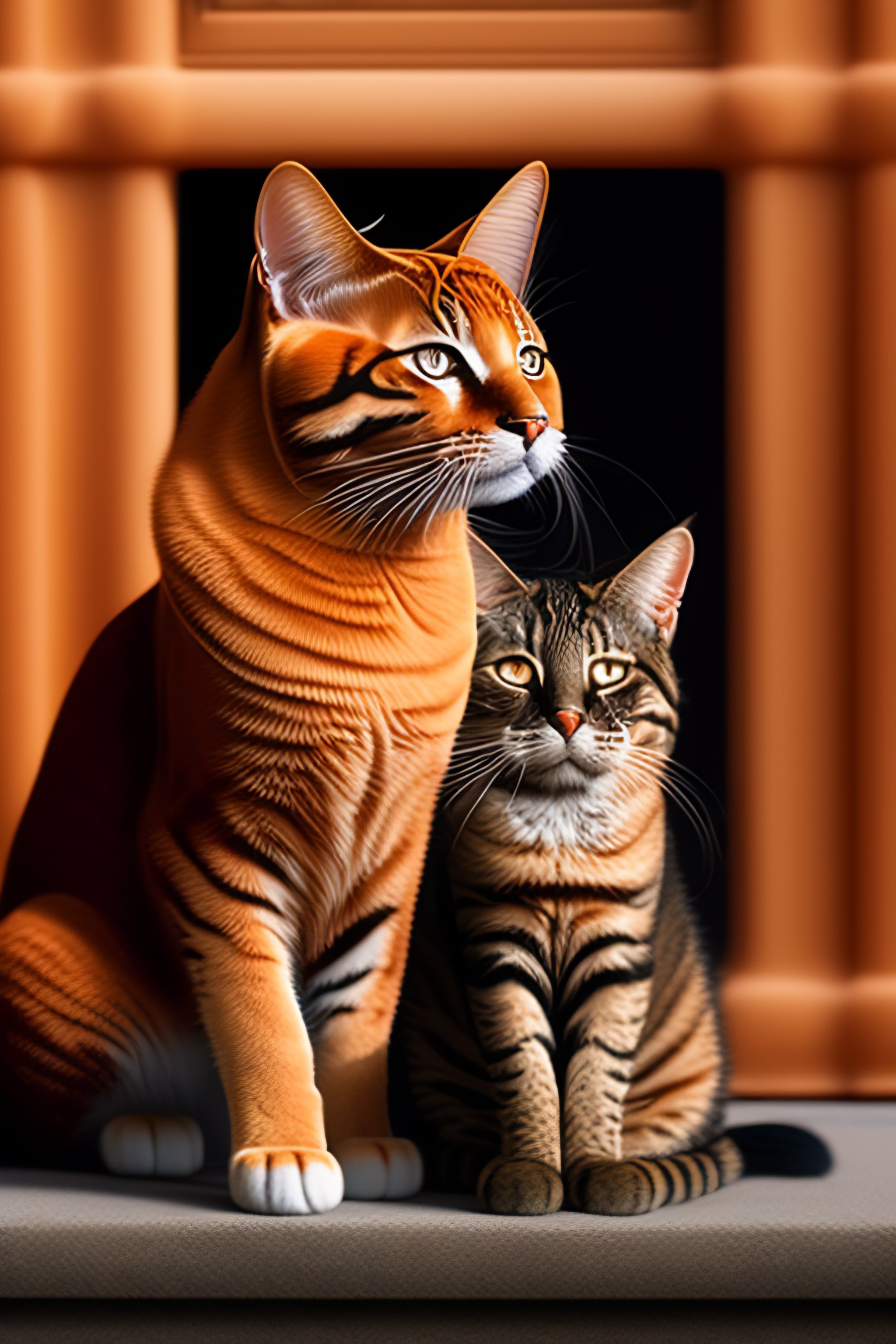 Lexica - Un chat noir et marron avec un chat roux avec 2 chat tigrer