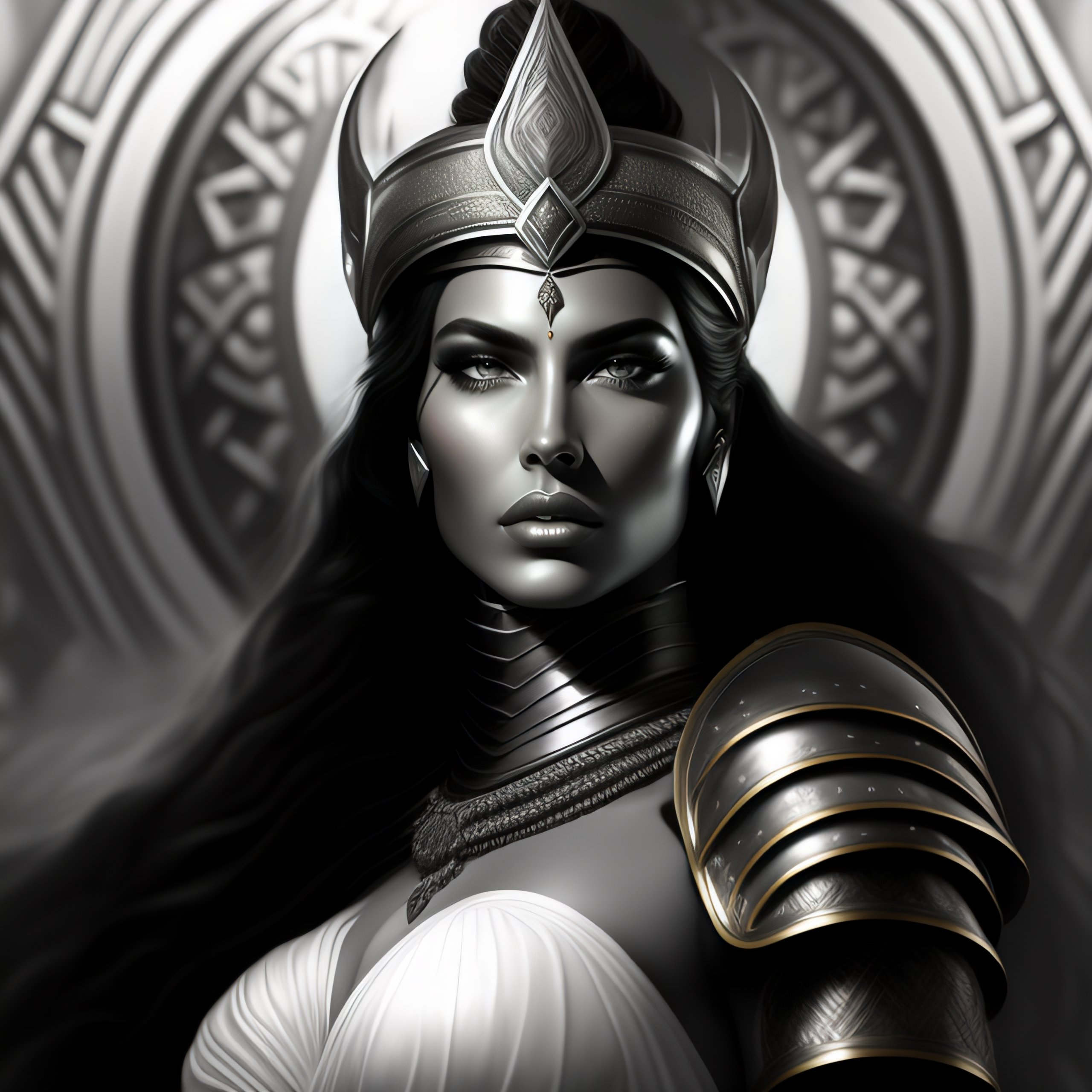 Lexica - Black and white pencil drawing of The Godess Hera looking ...