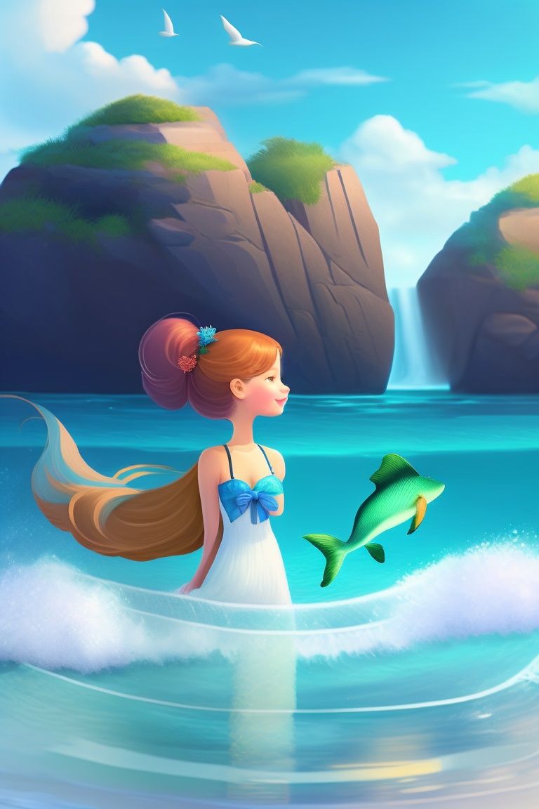 Lexica - A girl seeing a mermaid on the beach, 2d animation