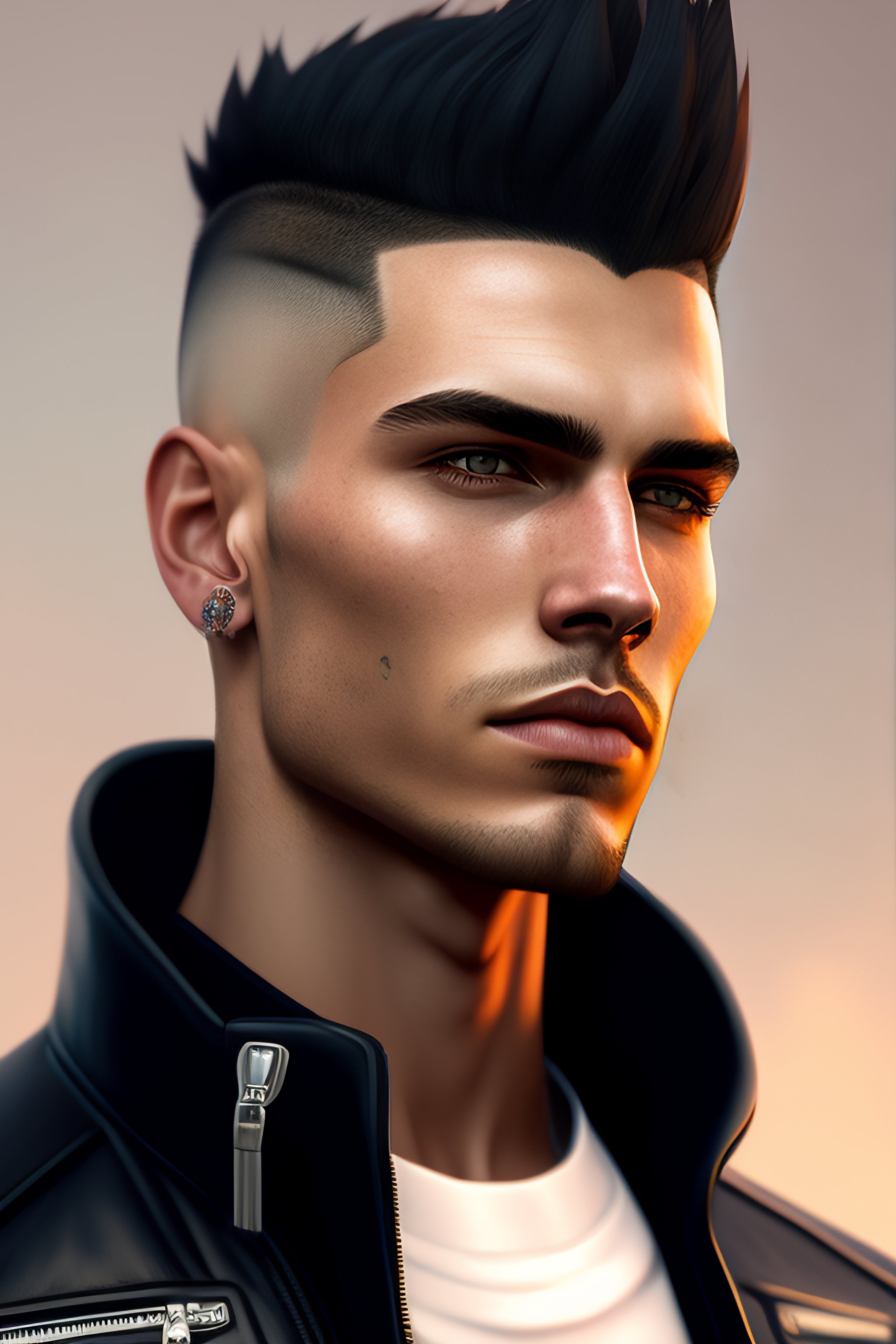 Lexica - Realistic portrait of a white young male punk, shaved sides of ...