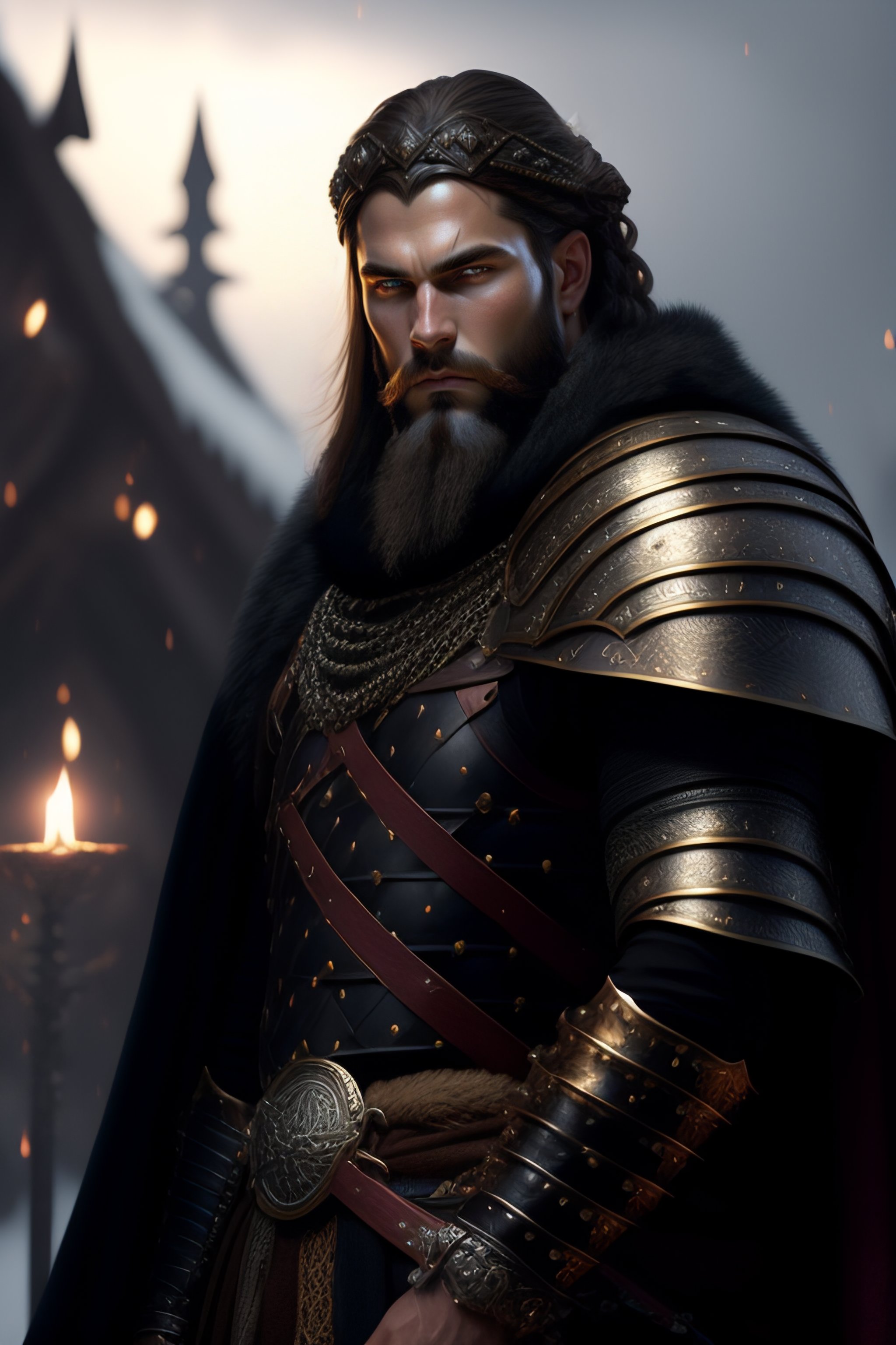 Lexica - Medieval portrait of a viking warrior man wearing black chain ...