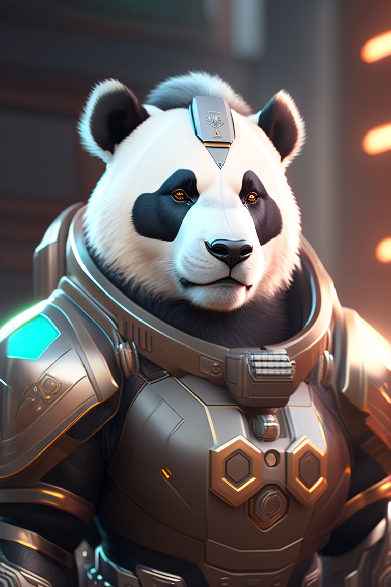 Lexica - Portrait of a cybernetic Panda with gada, gray hair fur, abs ...