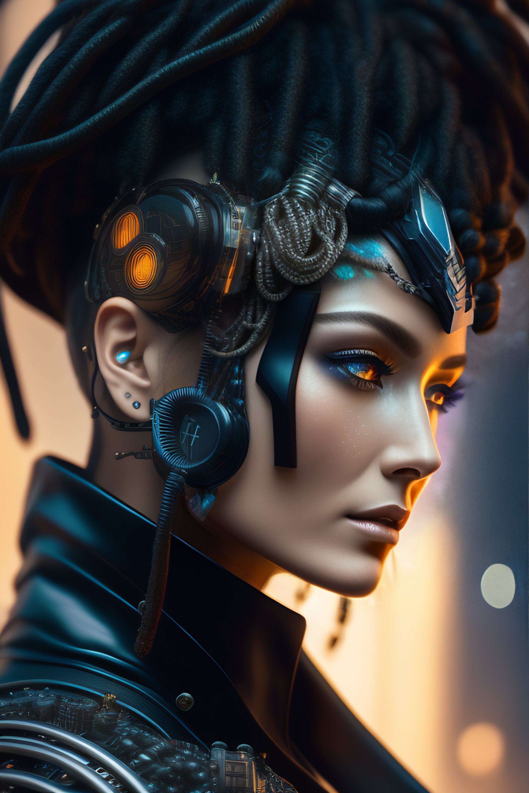Lexica - Head and shoulders render of cyberpunk face, android face ...
