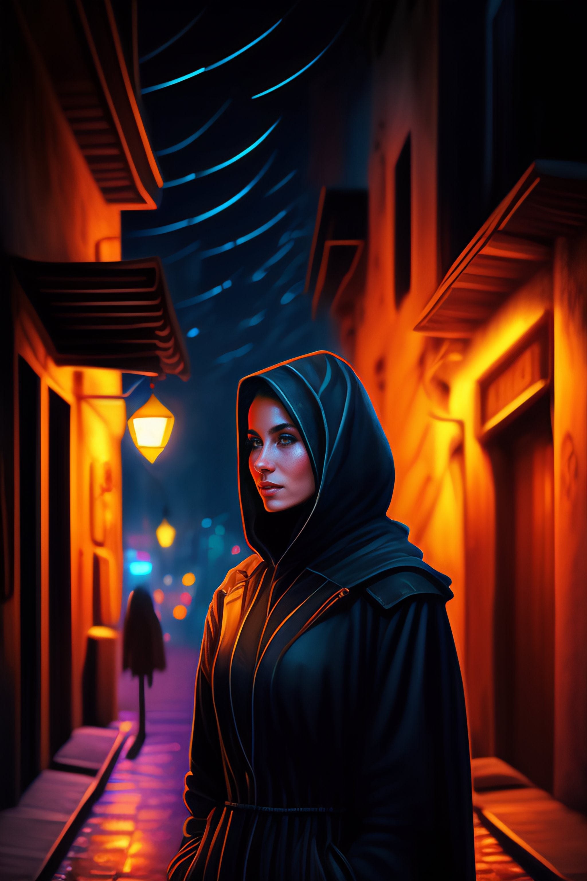 Lexica - Environmental wide shot of a sketchy alleyway at night; a ...