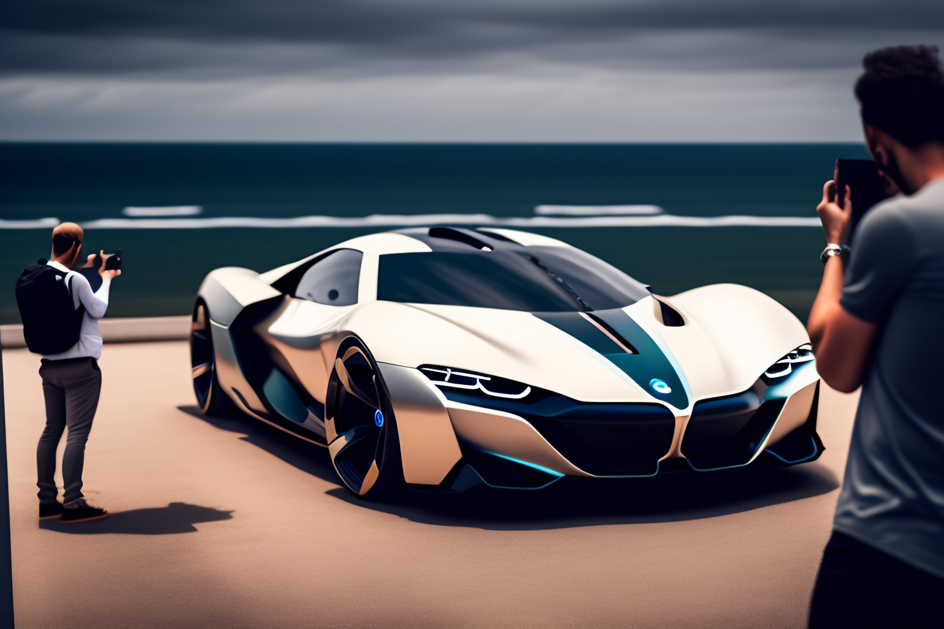 Lexica - Several people taking pictures of futuristic BMW Supercar on ...