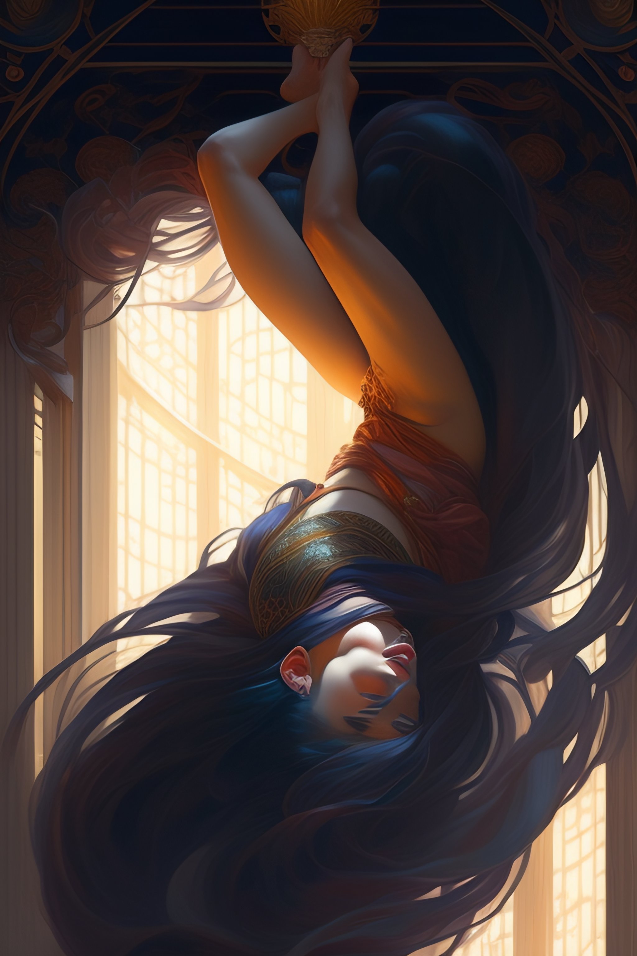 Lexica - A man hanging upside-down painted by tsuyoshi nagano, greg rutkowski, artgerm, alphonse ...