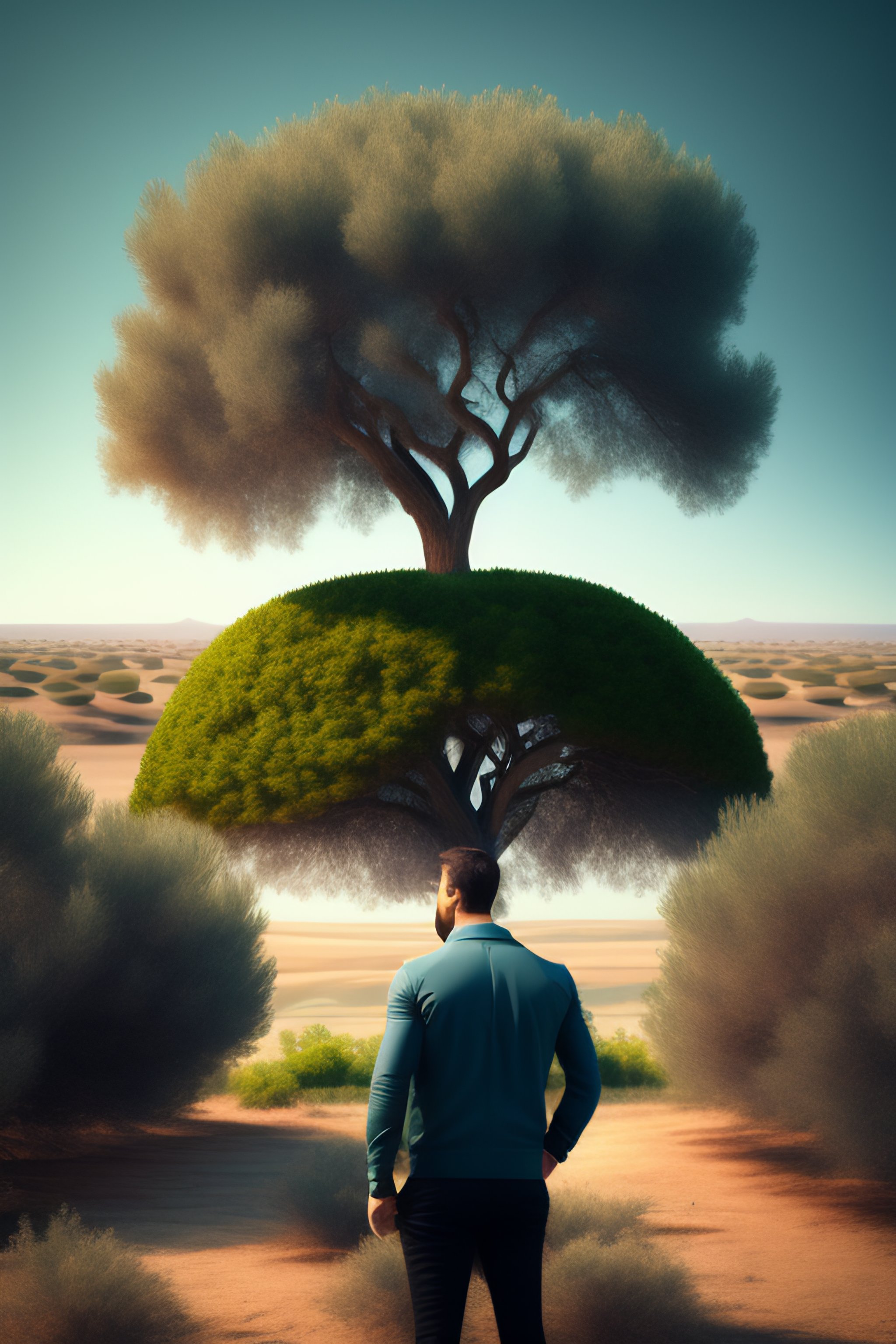 Lexica - Man talking to god on top of olive trees, realistic, 4k