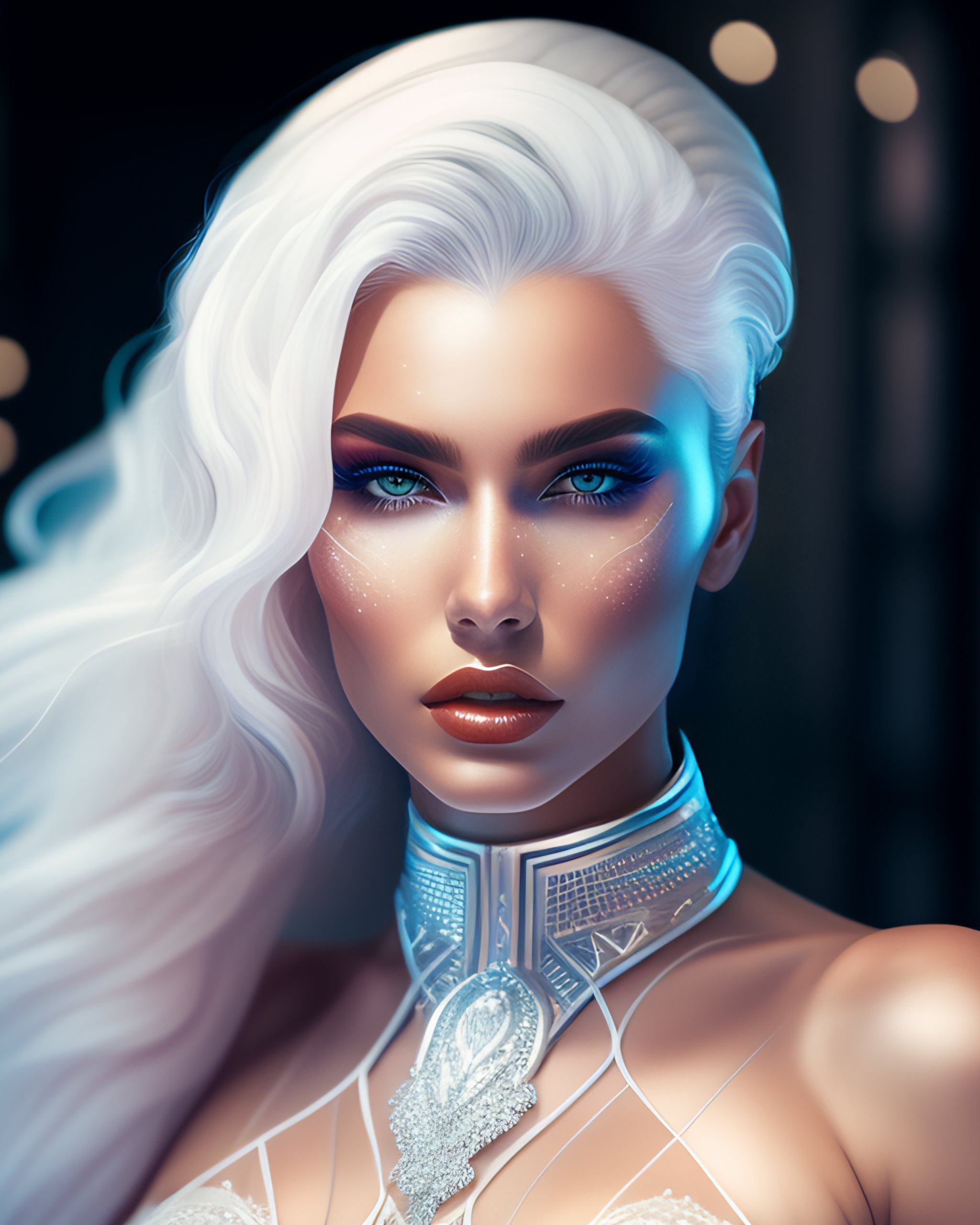 Lexica - Beauty girl in transparent white dress, with white hair ...