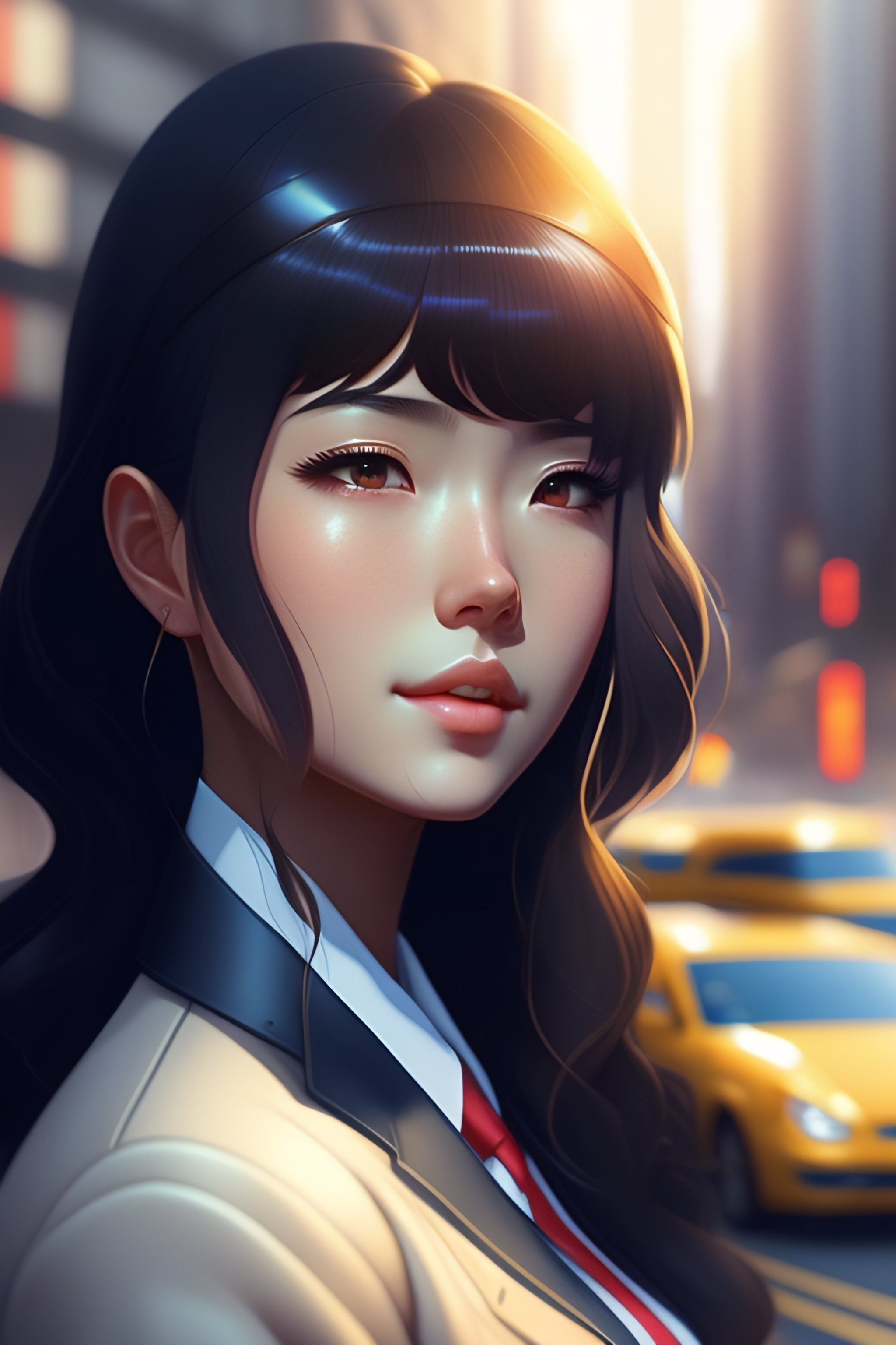 Lexica - A cute girl wearing school uniform standing in the city ...