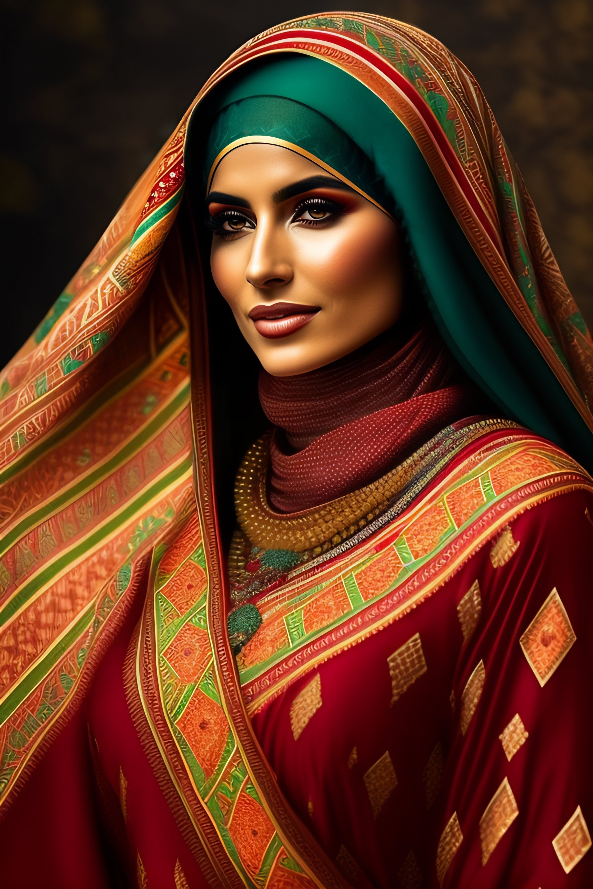 Lexica - Women with Palestinian Hatta Kufiya Folk Pattern