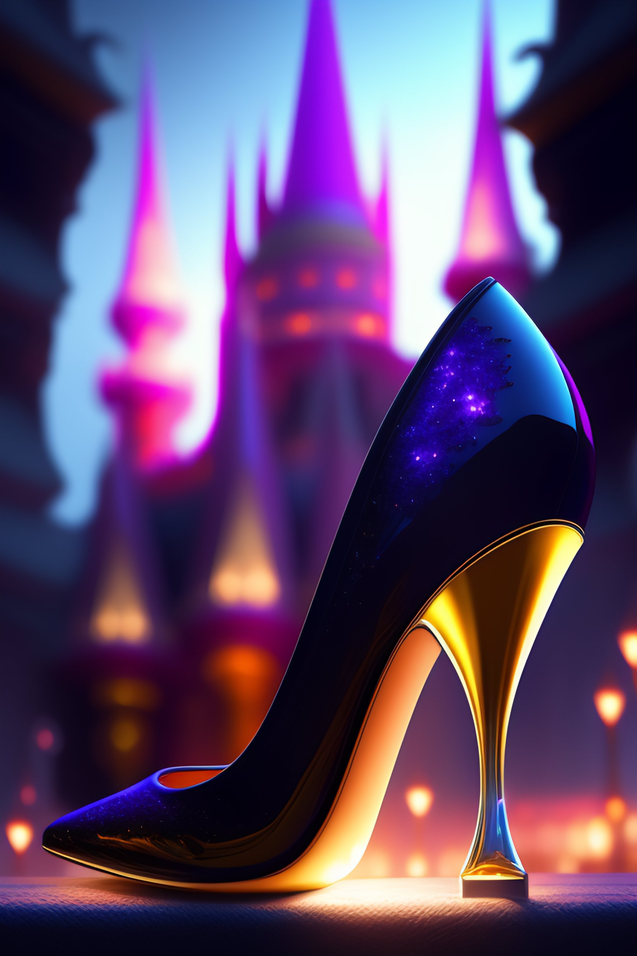 Lexica - Abstract dark fantasy transparent high heel shoe in front of a ...