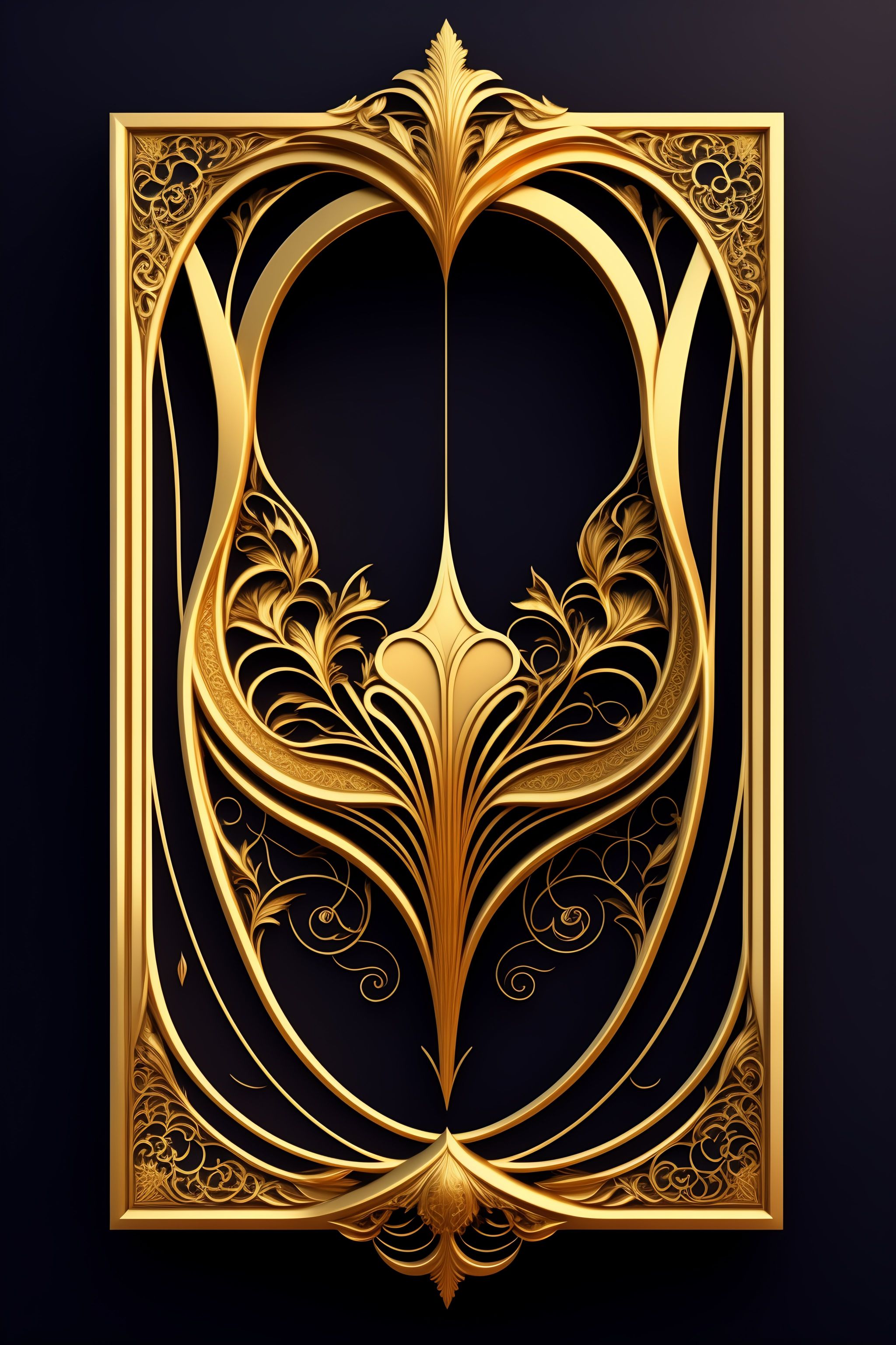 Lexica - An intricate art nouveau edges frame, with golden entertwined edges and empty black ...
